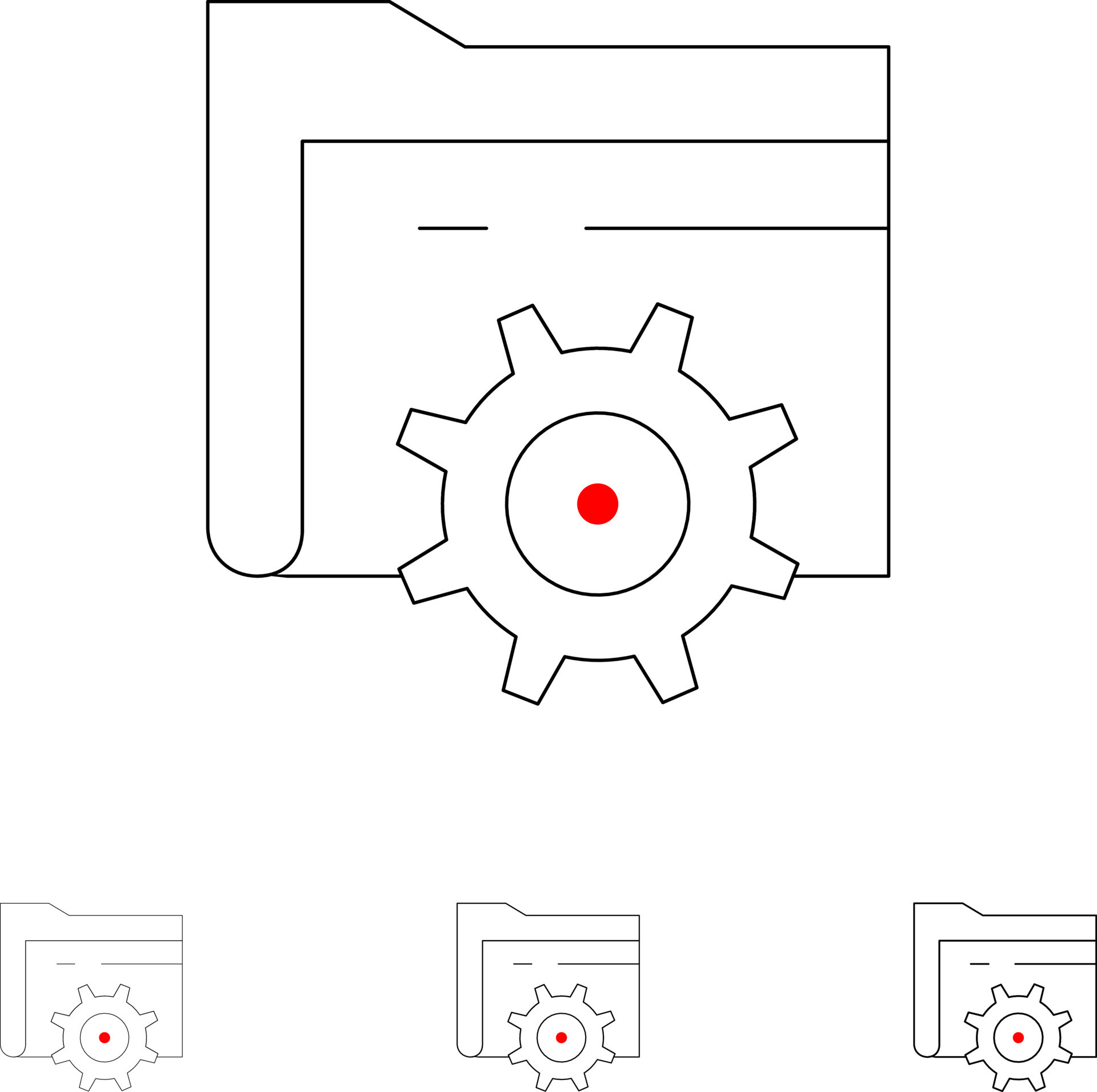 Folder Setting Gear Computing Bold And Thin Black Line Icon Set