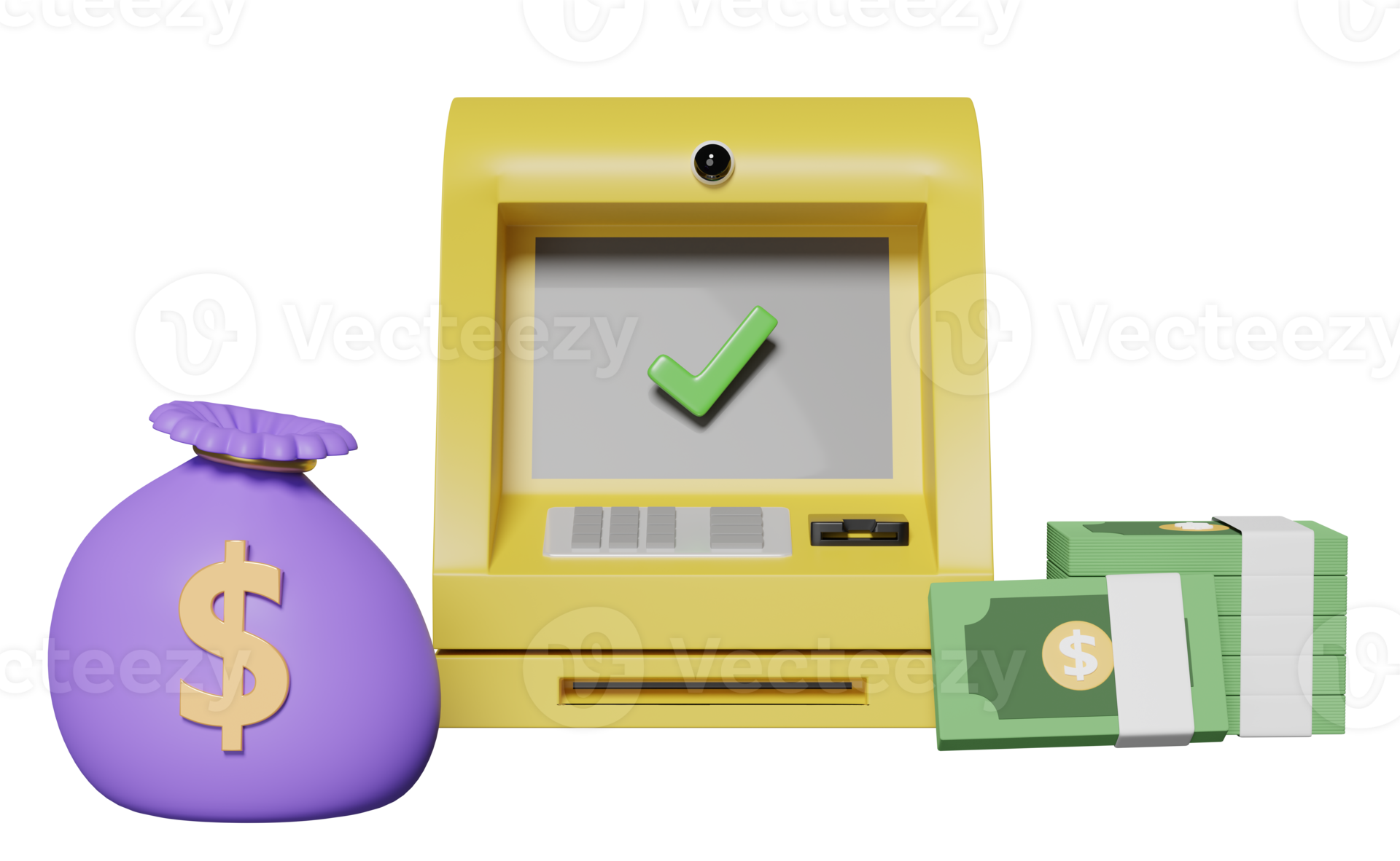 withdrawal cash with yellow atm machine transaction, banknote, money ...