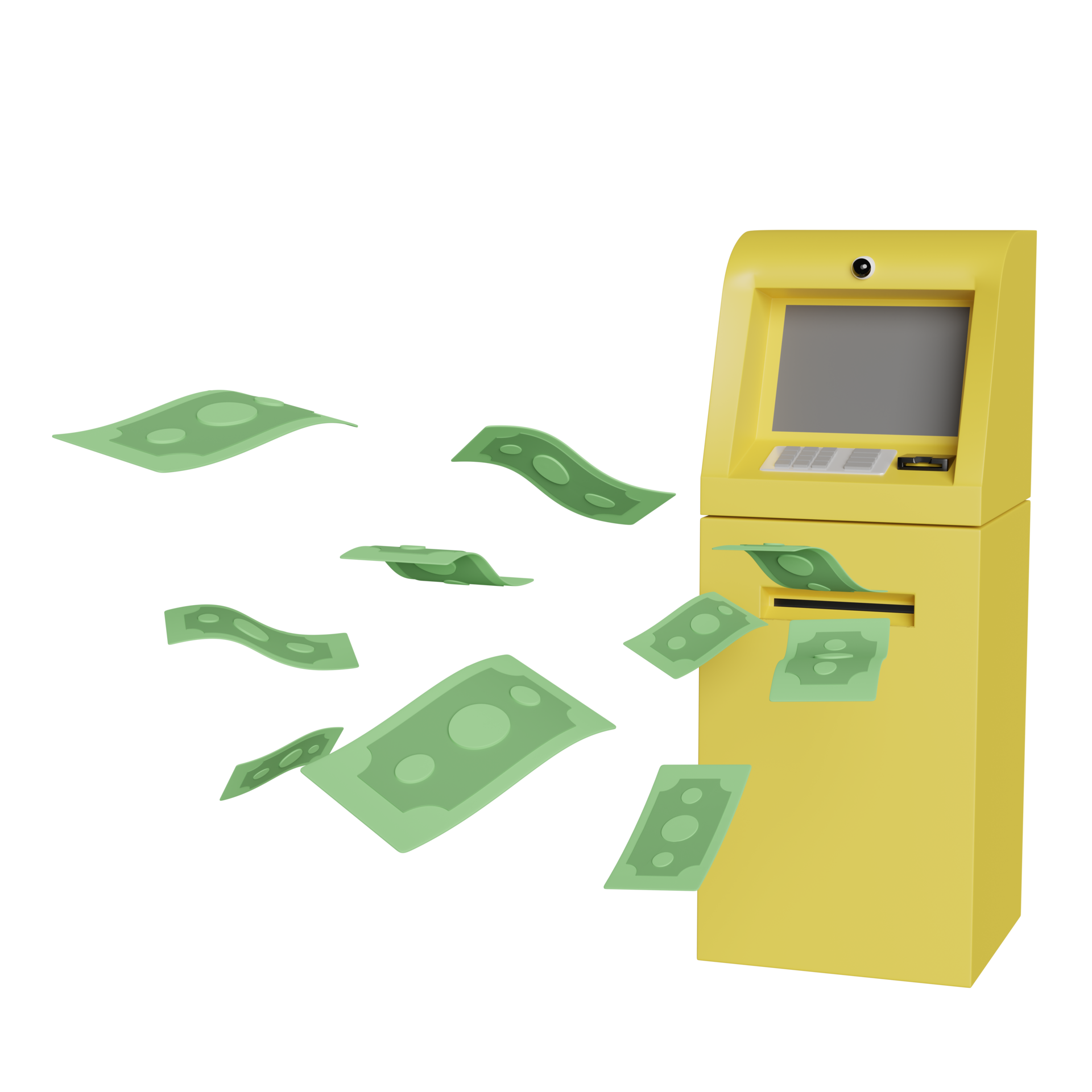 withdrawal cash with atm machine transaction, banknote isolated. 3d ...