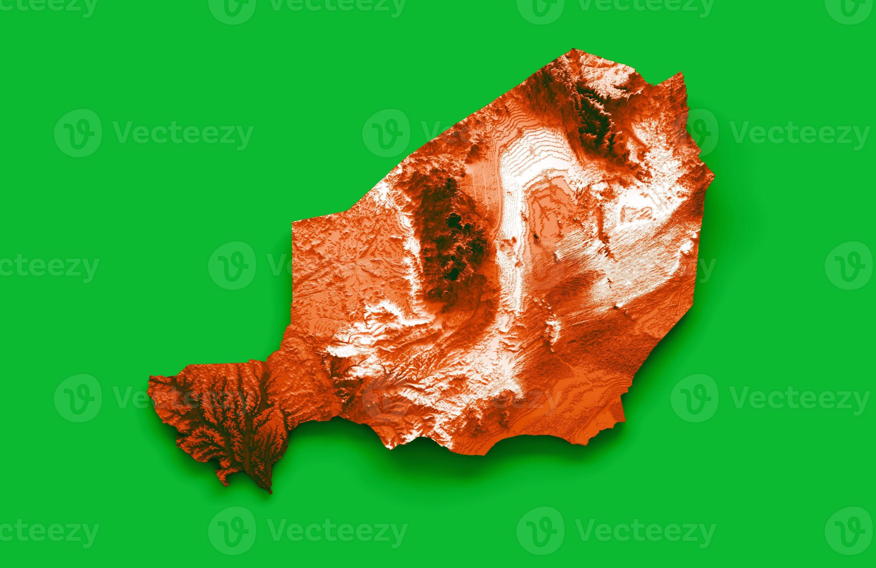 Niger map with the flag Colors Green orange and White Shaded relief map ...