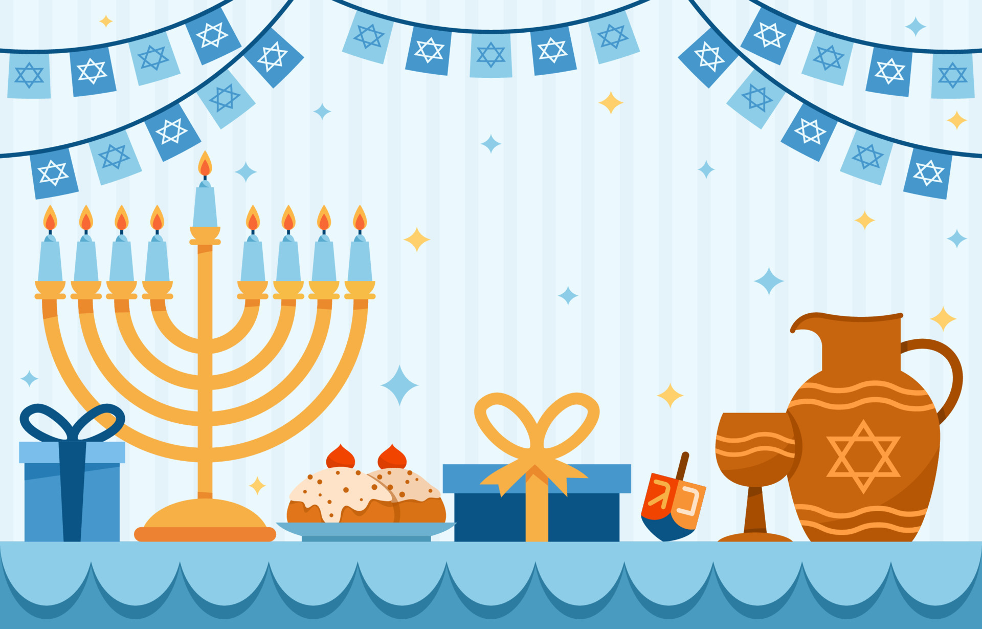 Table On Hanukkah Festival Of Lights 15273399 Vector Art at Vecteezy