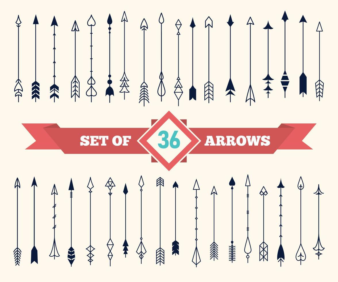 Vintage arrows in flat style for decoration. Large vector set of 36 ... Vintage arrows in flat style for decoration. Large vector set of 36 ...