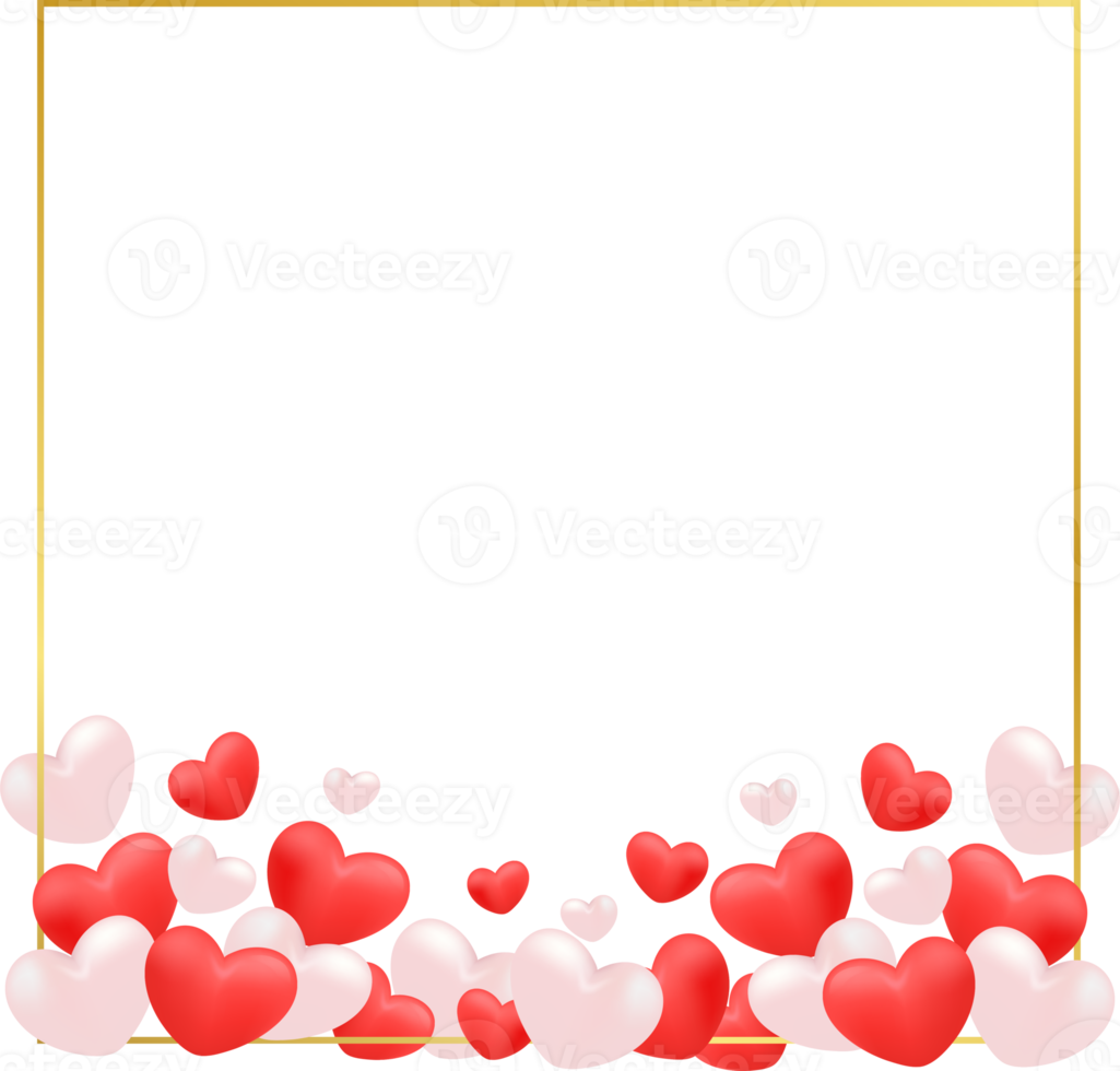 corazones de San Valentín con marco dorado cuadrado 15276318 PNG
