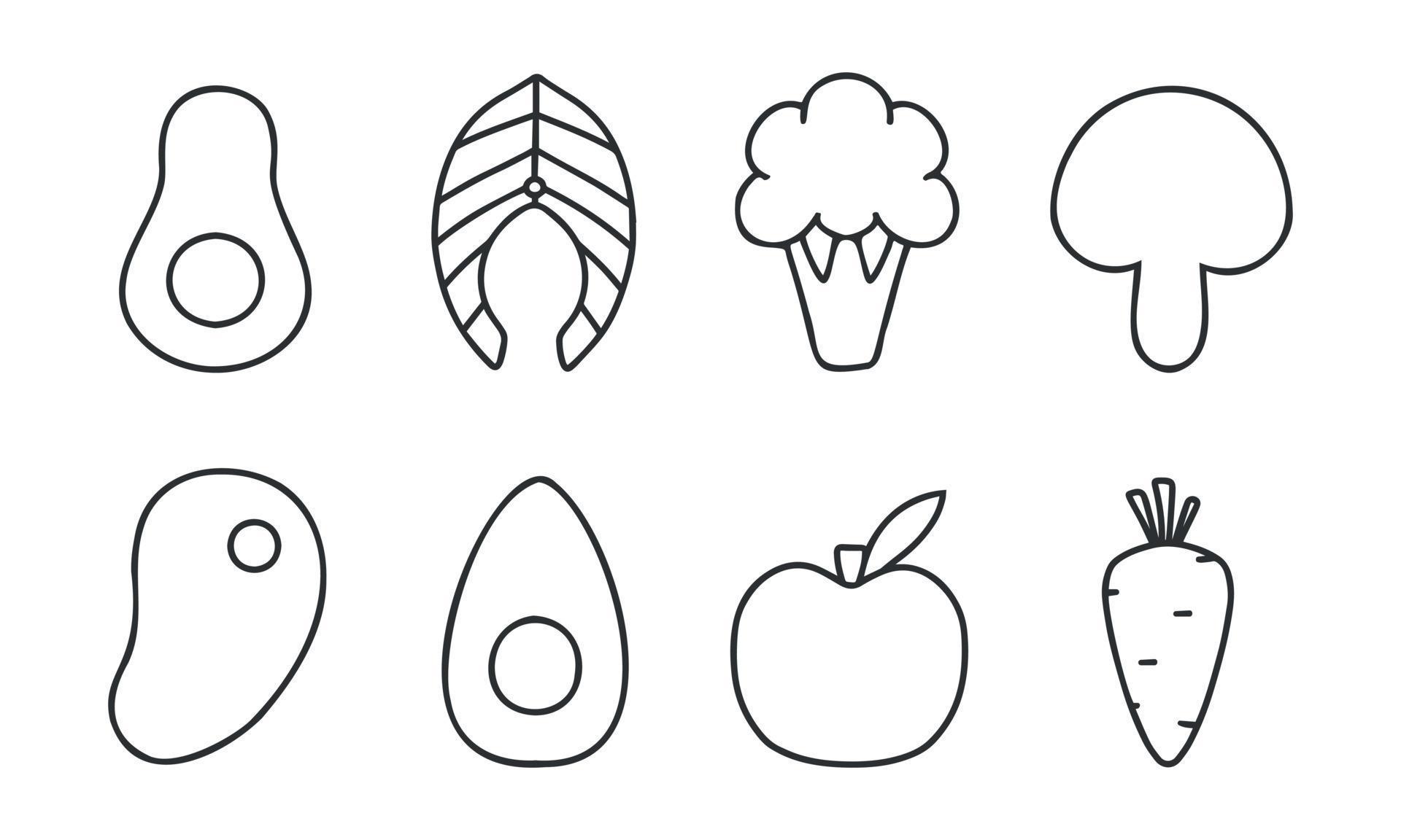 Set of linear icons of healthy food. Modern icons of proper nutrition ...