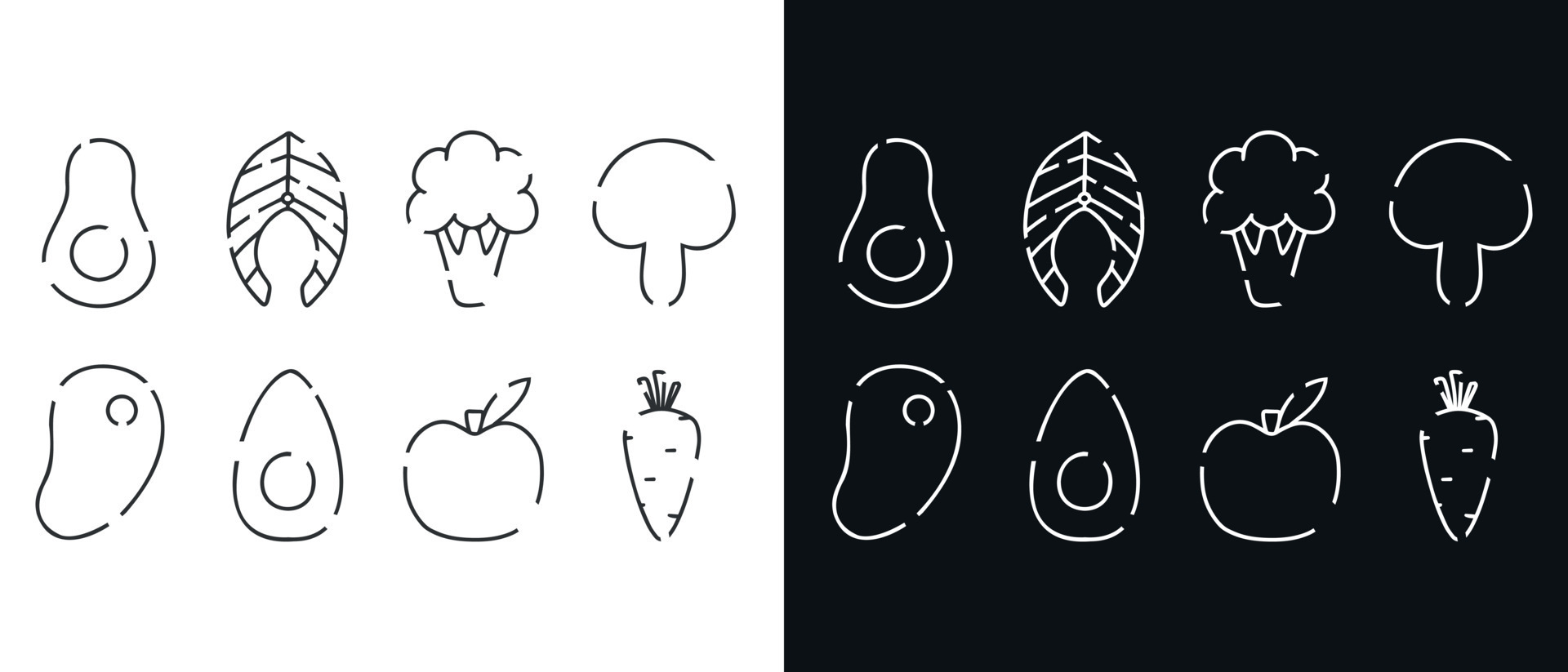 Set of linear icons of healthy food. Modern icons of proper nutrition ...