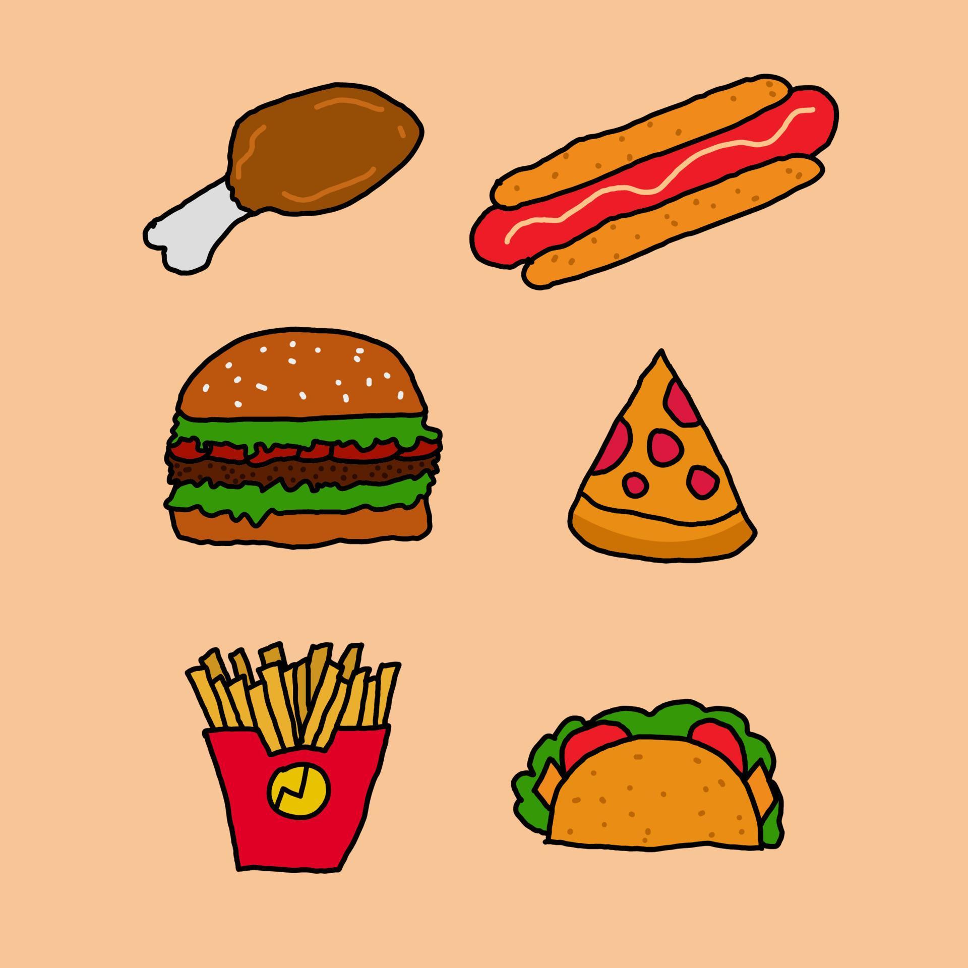 Hand drawn vector design fast food clipart set 15278687 Vector Art at ...