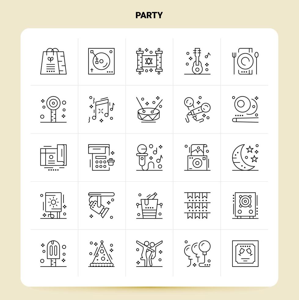 Outline 25 Party Icon Set Vector Line Style Design Black Icons Set Linear Pictogram Pack Web