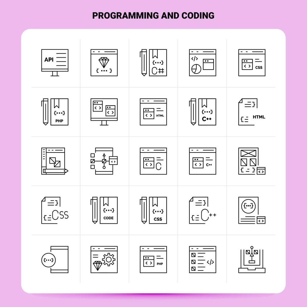 OutLine 25 Programming And Coding Icon set. Vector Line Style Design ...