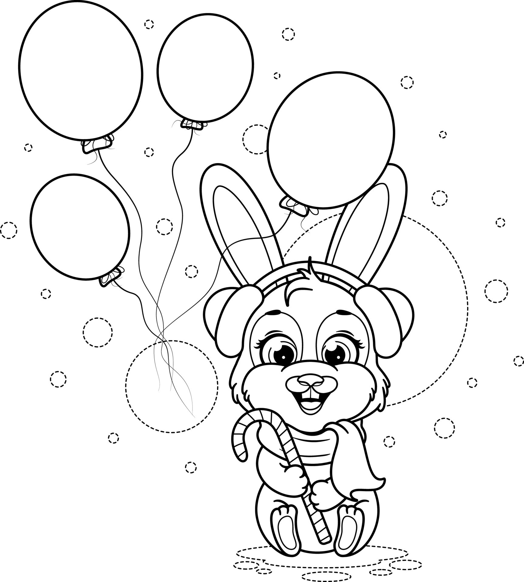 Coloring page. Bunny with Christmas cane and balloons 15285604 Vector ...