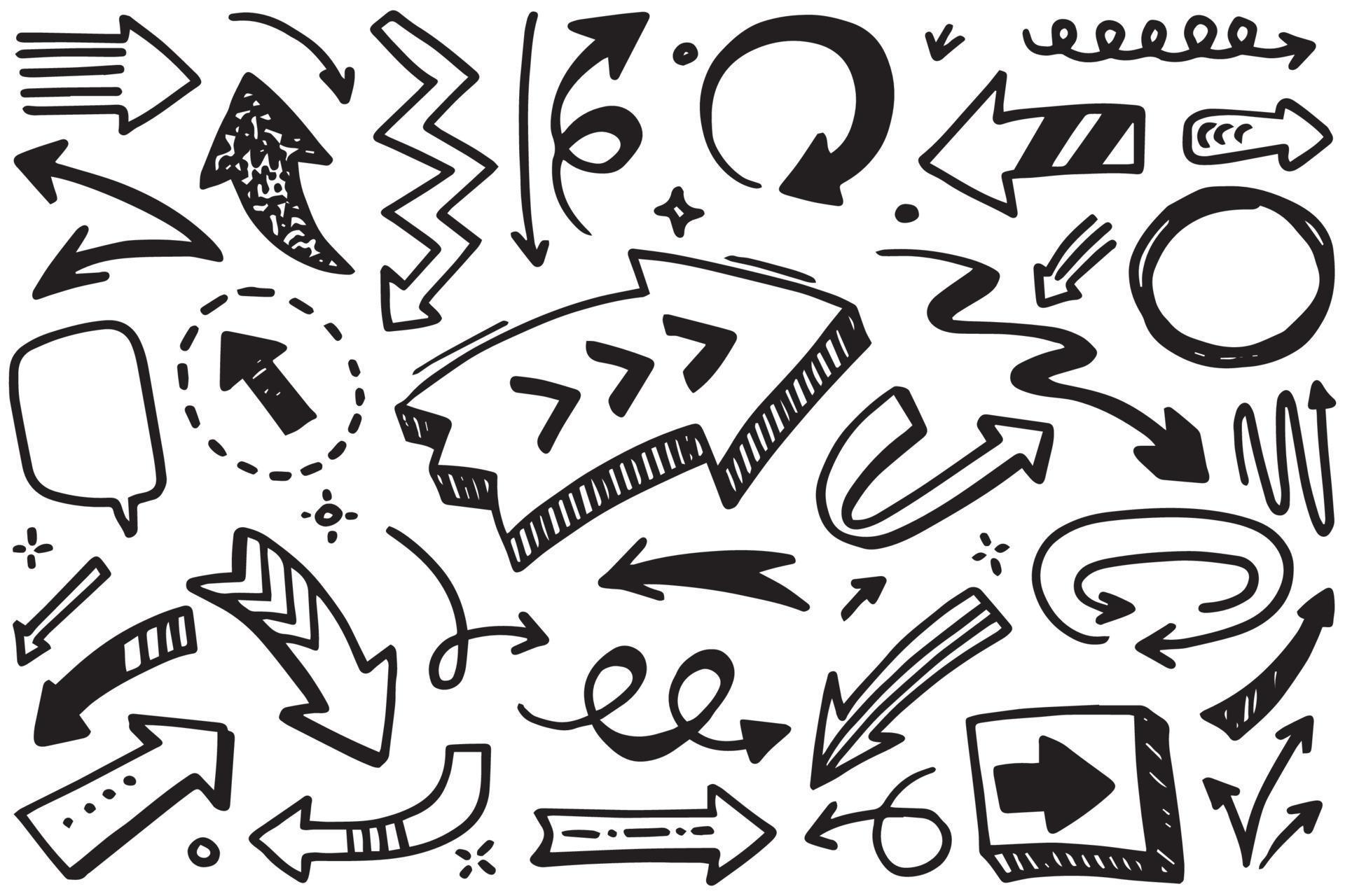 set of hand drawn arrows .Vector doodle design elements. Illustration ...