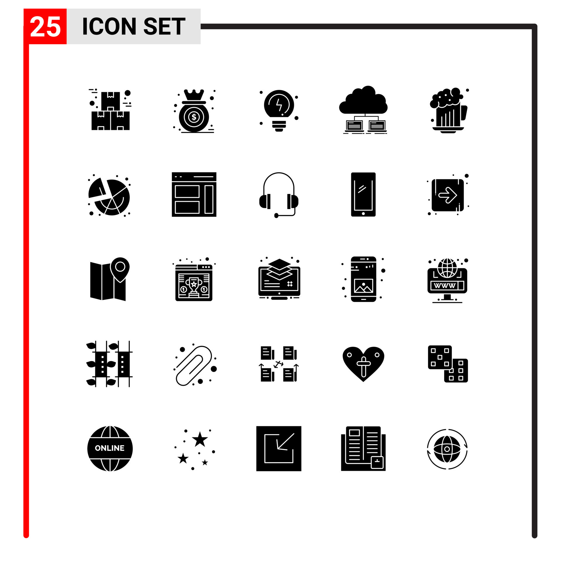 25 Thematic Vector Solid Glyphs And Editable Symbols Of Data Server