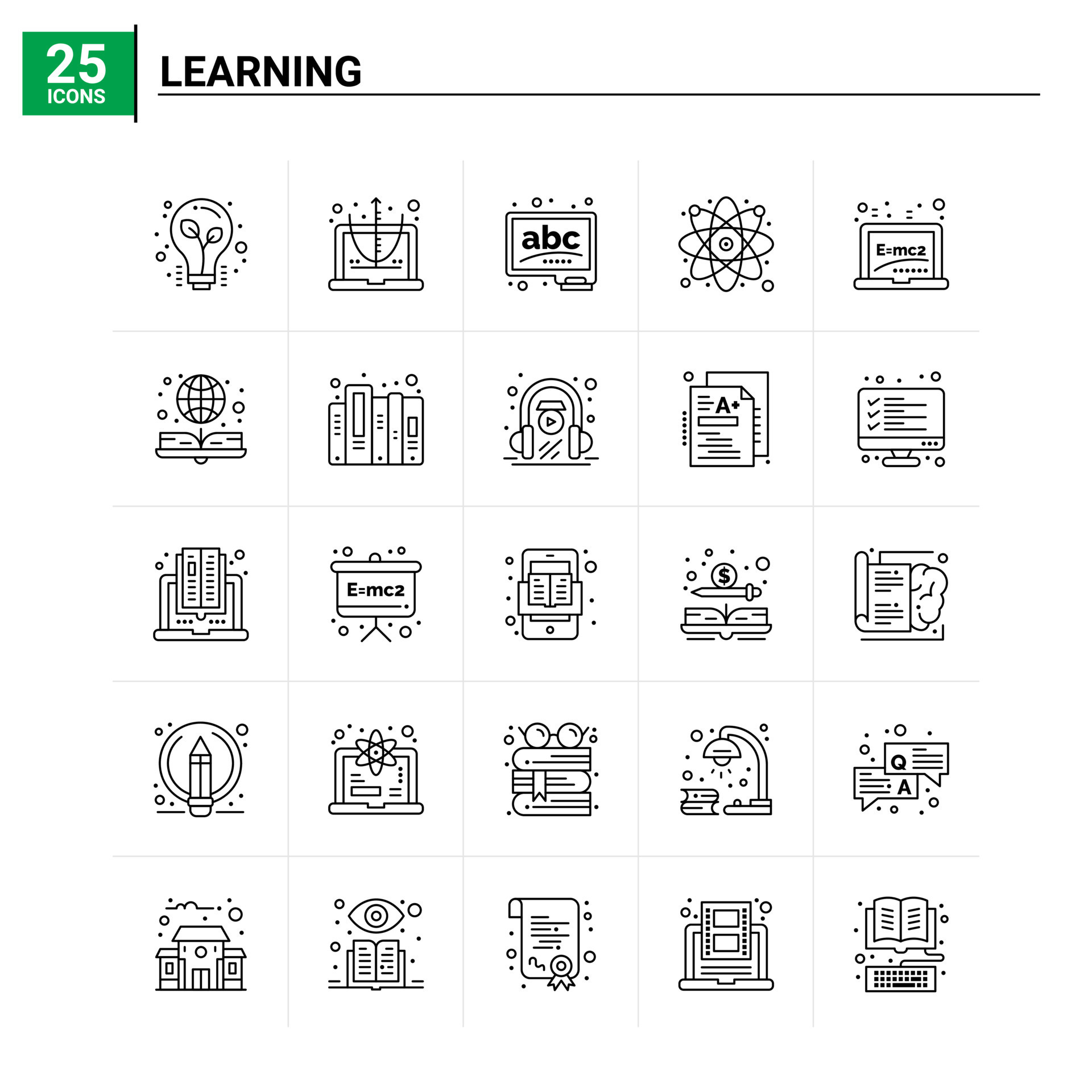25 Learning icon set vector background 15308048 Vector Art at Vecteezy