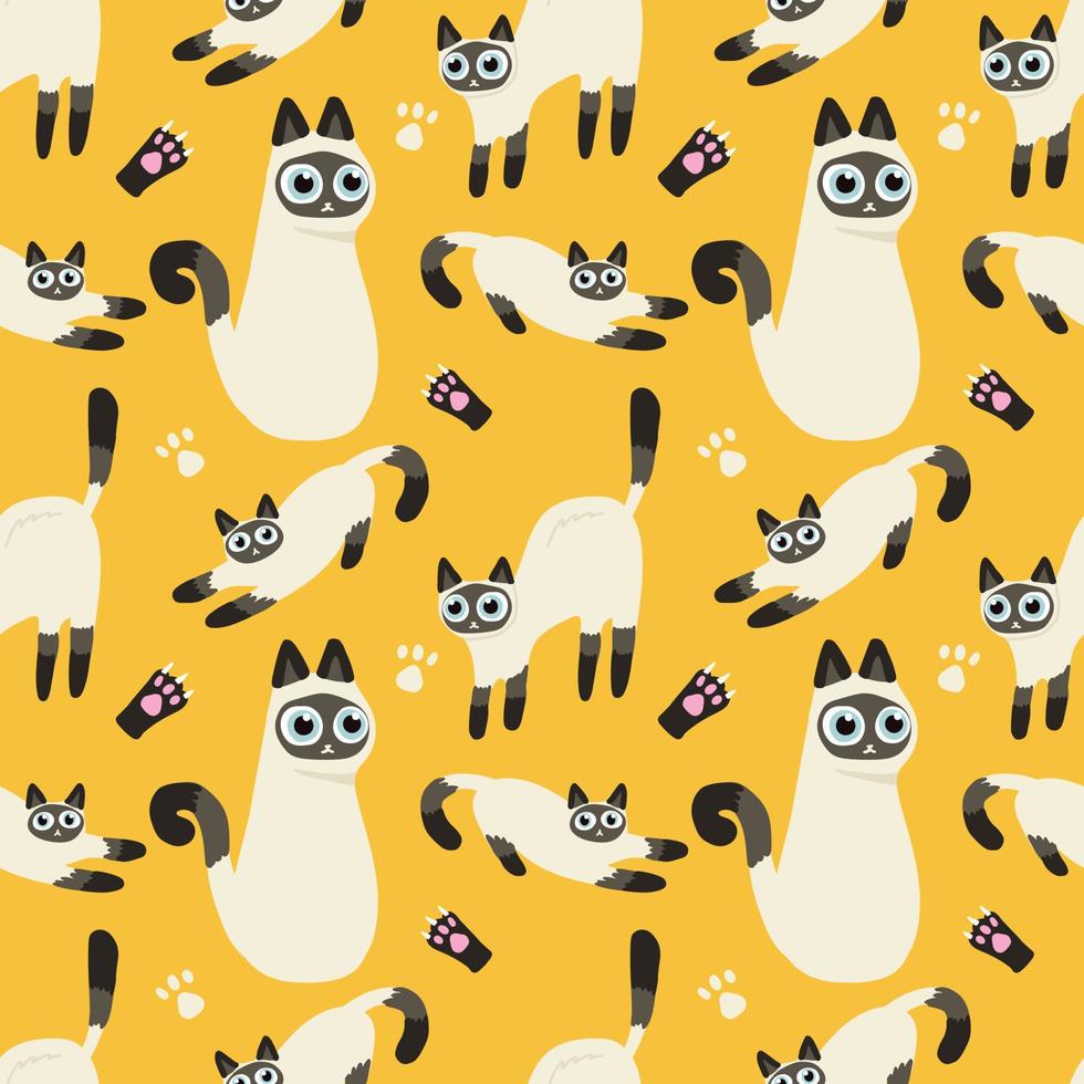 Handraw Cute Cat Seamless Pattern Yellow Background Design 15311056