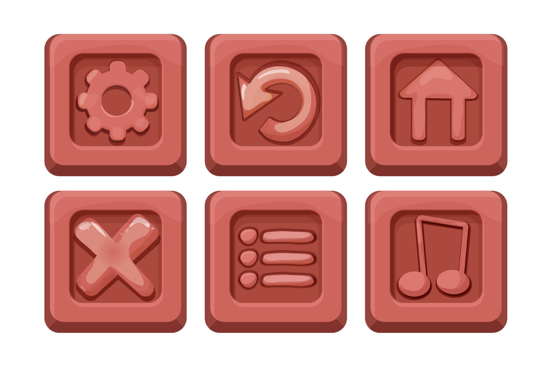 Set Menu Ui Buttons On Stone Block In Comic Cartoon Style Game Design Element Interface Object