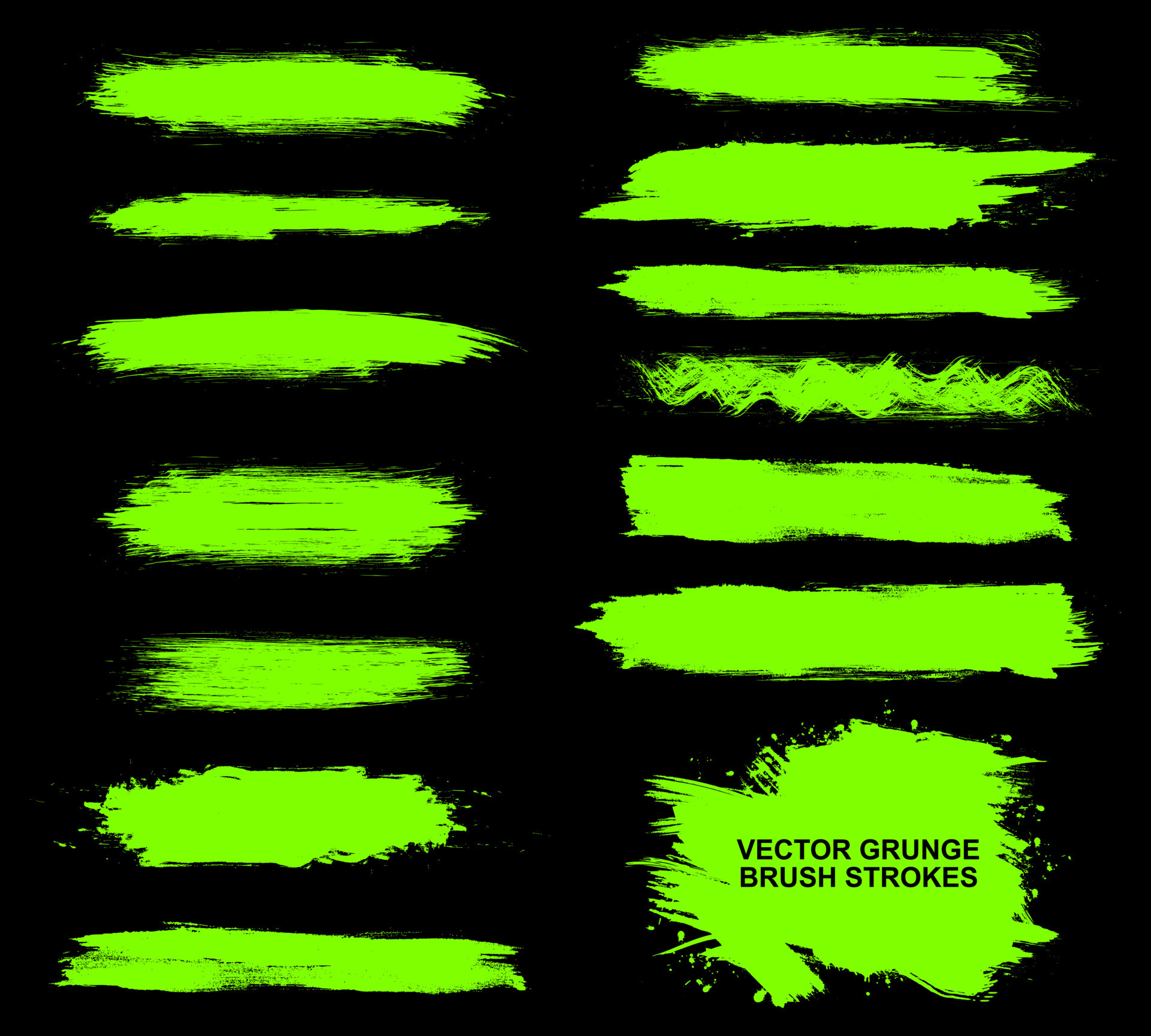 Set of brush strokes, neon green ink grunge brush strokes 15312685 ...