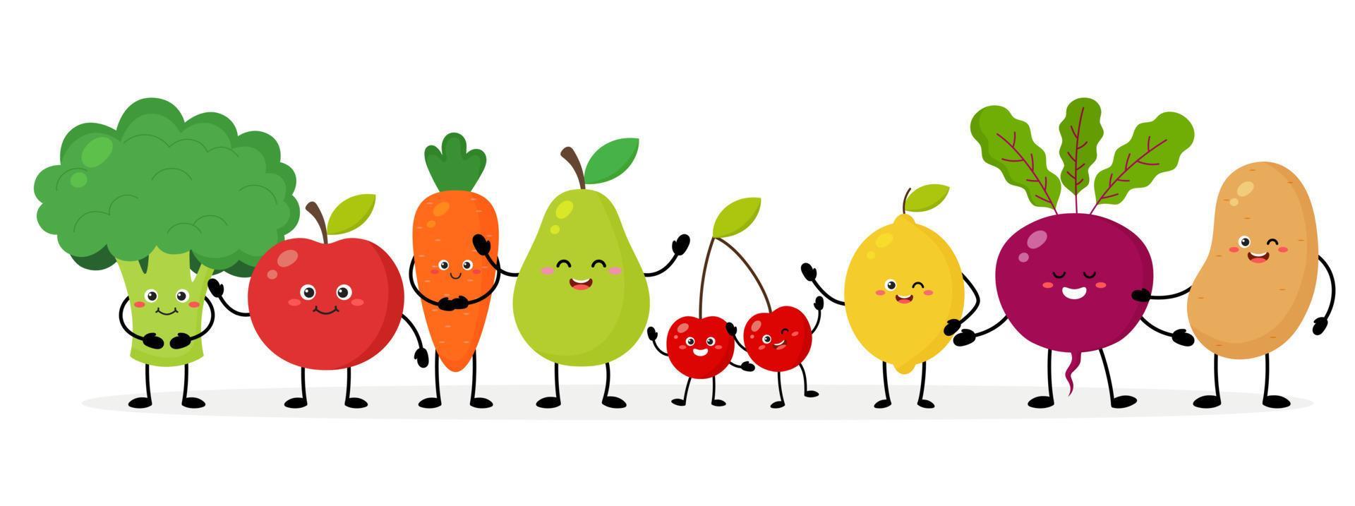 Fruits and vegetables characters with different poses and emotions ...