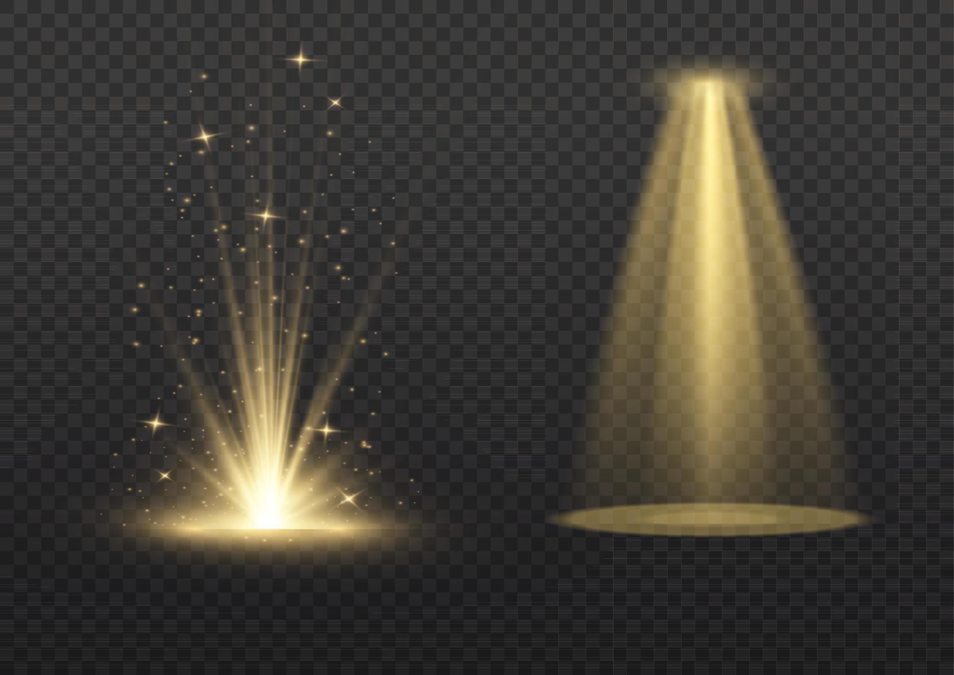 Vector spotlight. Yellow color light effect. Glowing isolated golden sparkling light effect ...