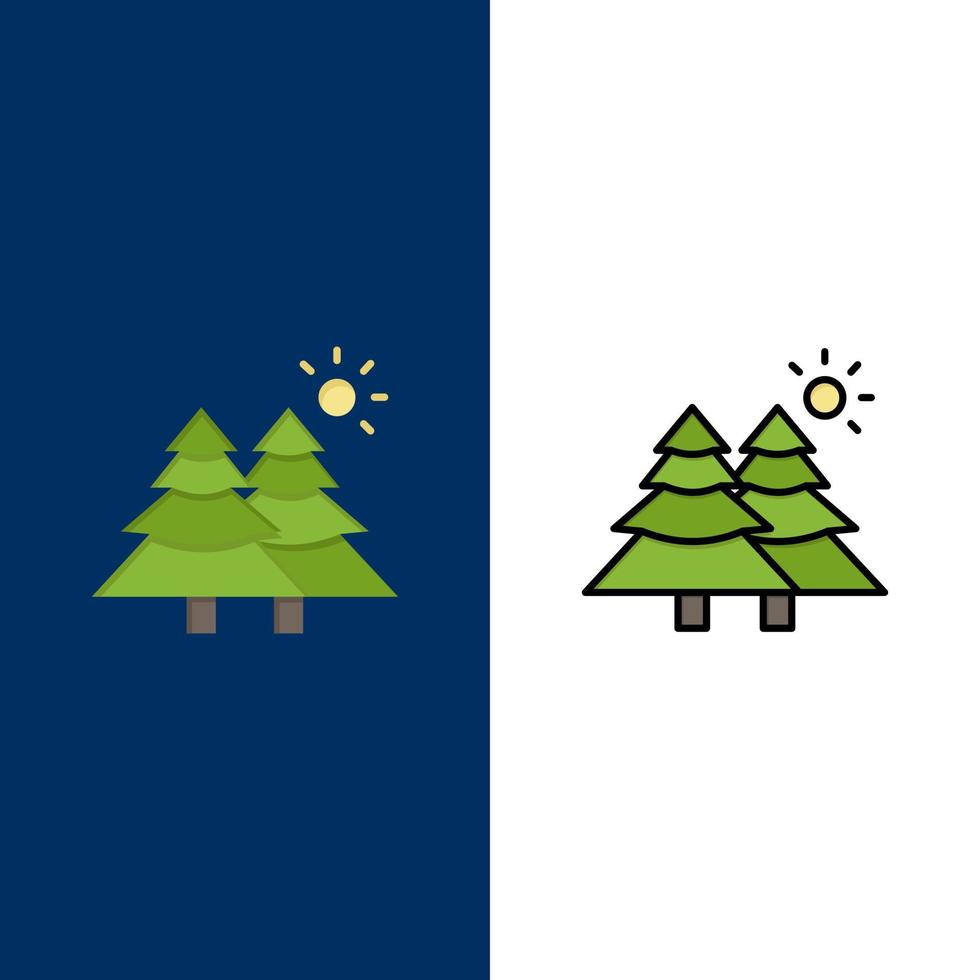 Fir Forest Nature Trees Icons Flat And Line Filled Icon Set Vector Blue Background 15313555