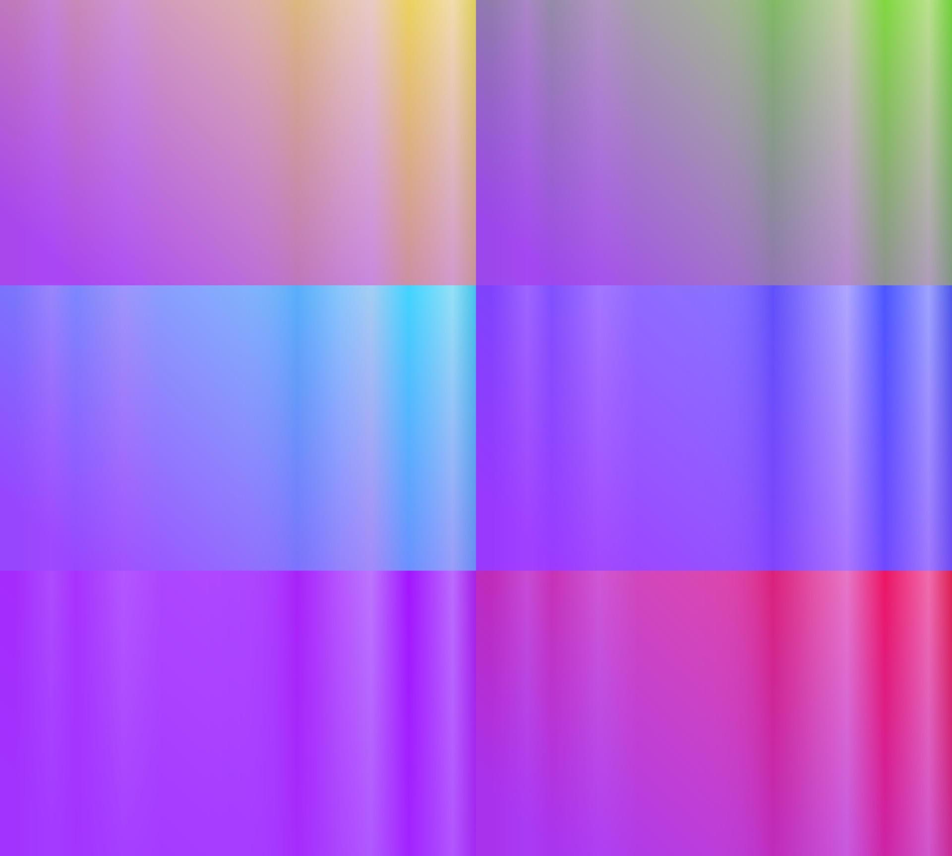 six sets of yellow, green, blue, red and purple vertical gradient ...