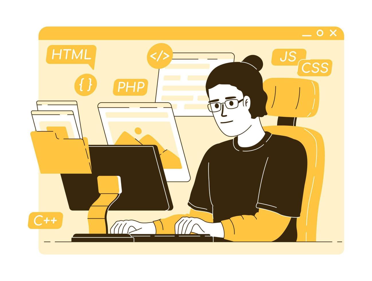 Programmer writing code flat concept vector illustration. Editable 2D ... Programmer writing code flat concept vector illustration. Editable 2D ...