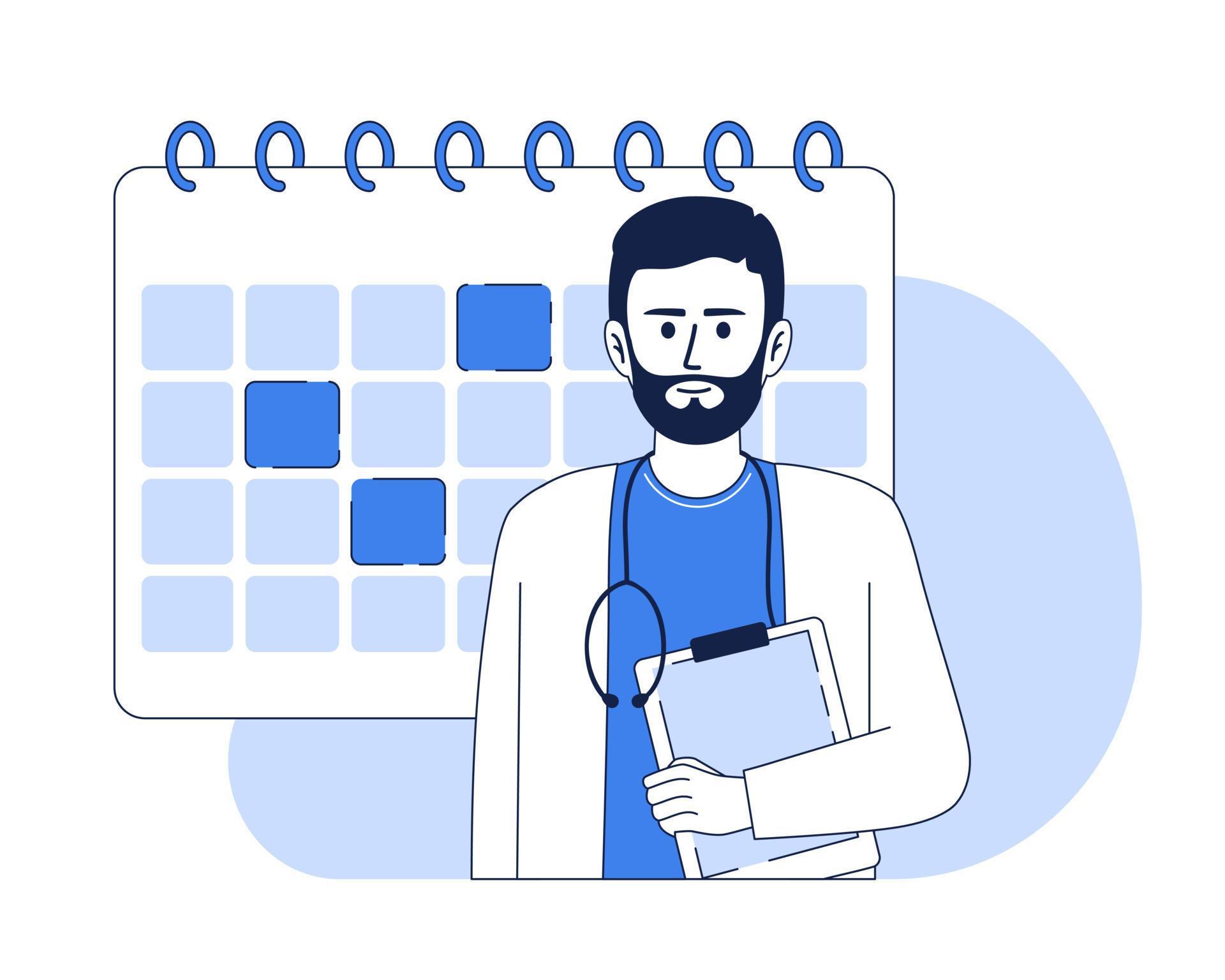 Schedule doctor appointment 2D vector isolated linear illustration ... Schedule doctor appointment 2D vector isolated linear illustration ...