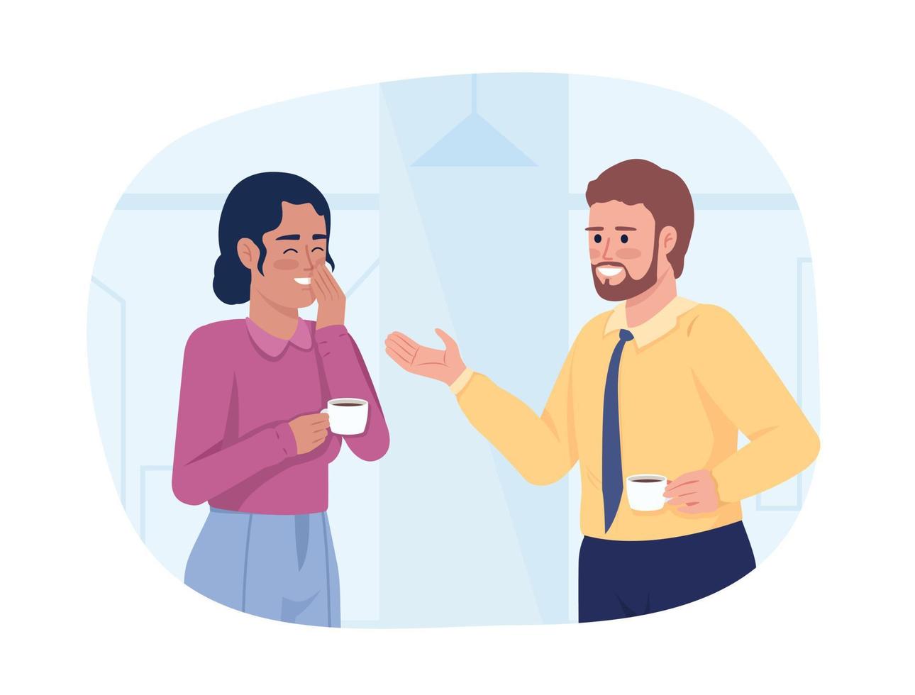 Coworkers During Break 2d Vector Isolated Illustration Positive Talking Colleagues Flat