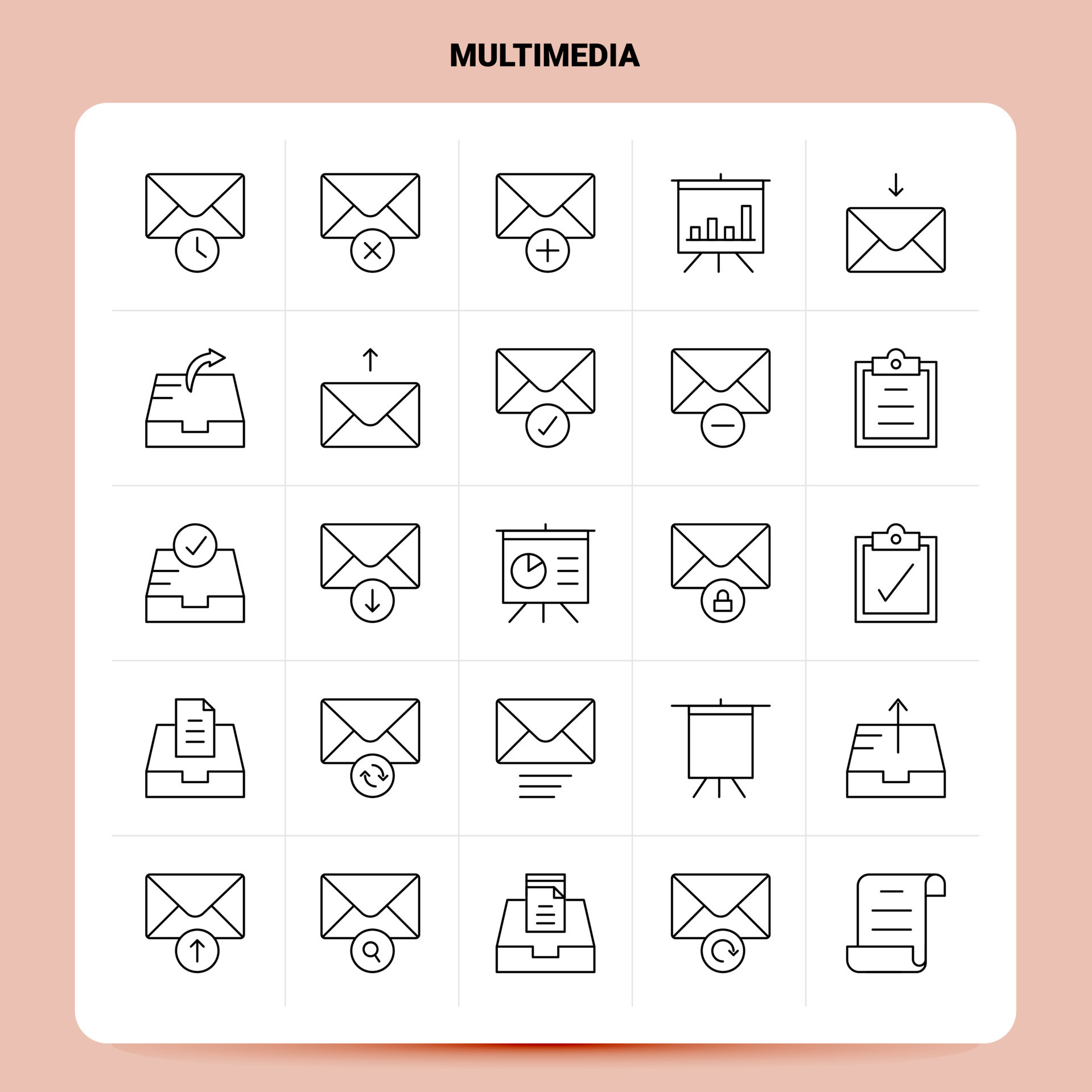 Outline 25 Multimedia Icon Set Vector Line Style Design Black Icons Set Linear Pictogram Pack