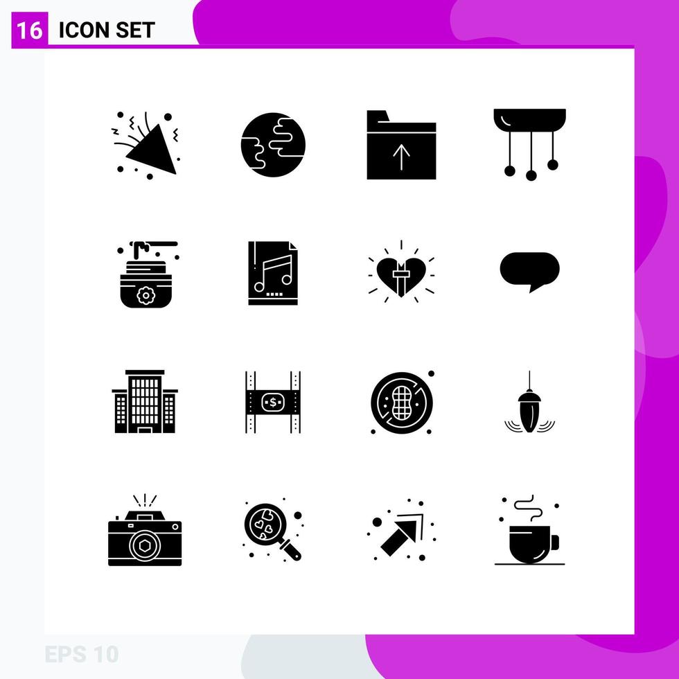 Set of 16 Modern UI Icons Symbols Signs for lotus light document interior decorations Editable ...