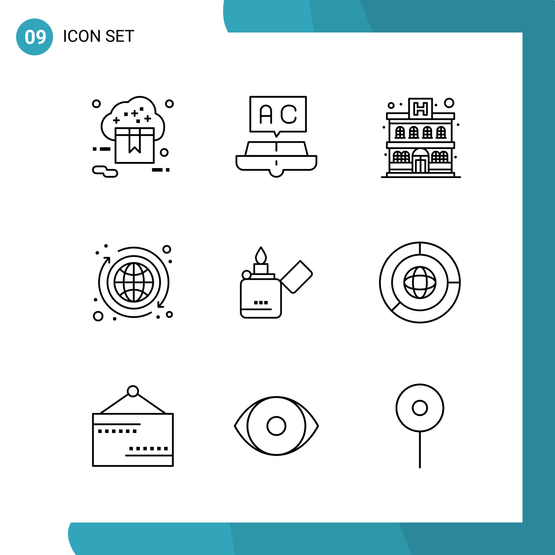 Vector Pack Of 9 Outline Symbols Line Style Icon Set On White