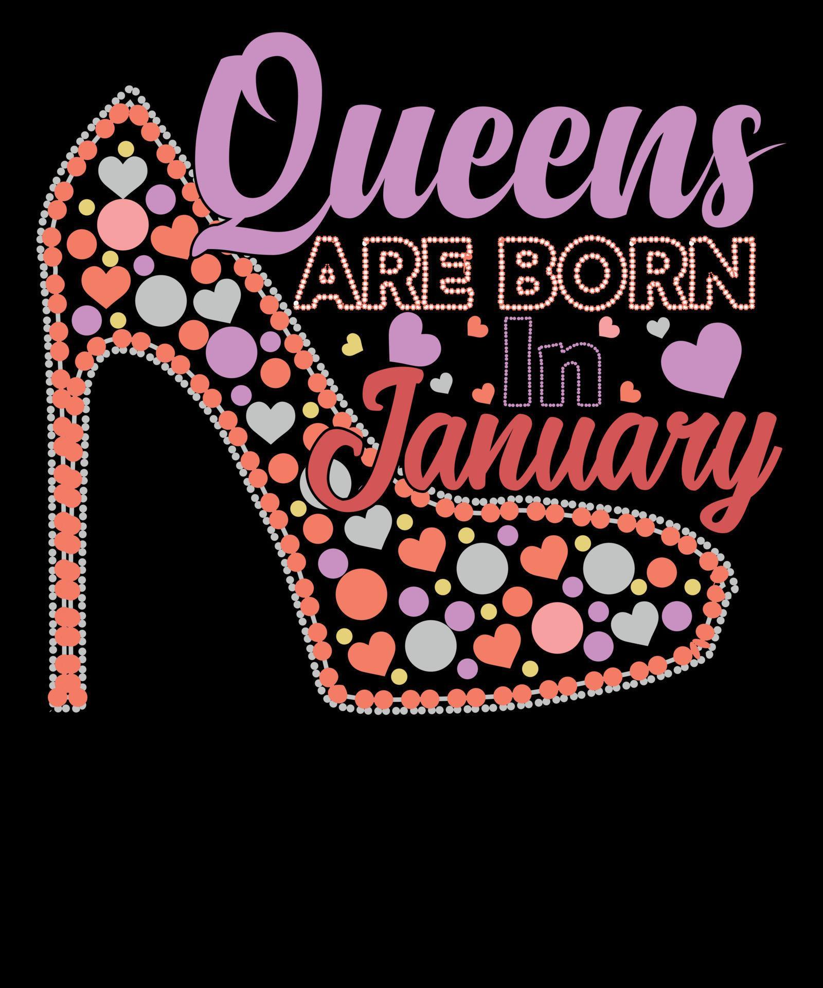 Queens Are Born In January Rhinestone Retro Birthday T Shirt Design For