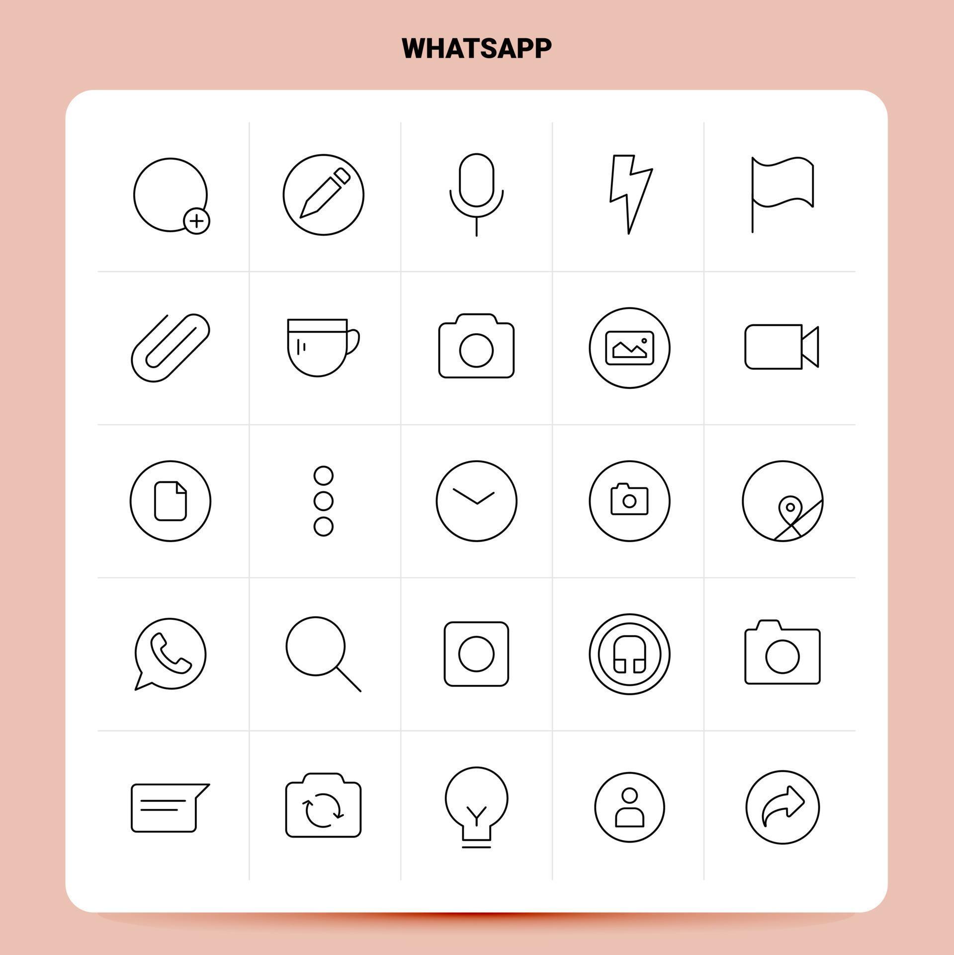Outline 25 Whatsapp Icon Set Vector Line Style Design Black Icons Set Linear Pictogram Pack Web