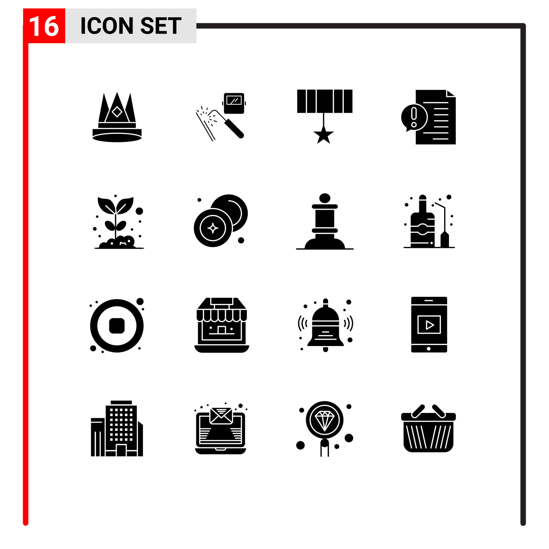 Set Of 16 Modern Ui Icons Symbols Signs For Document Communication Mask Medal Award Editable