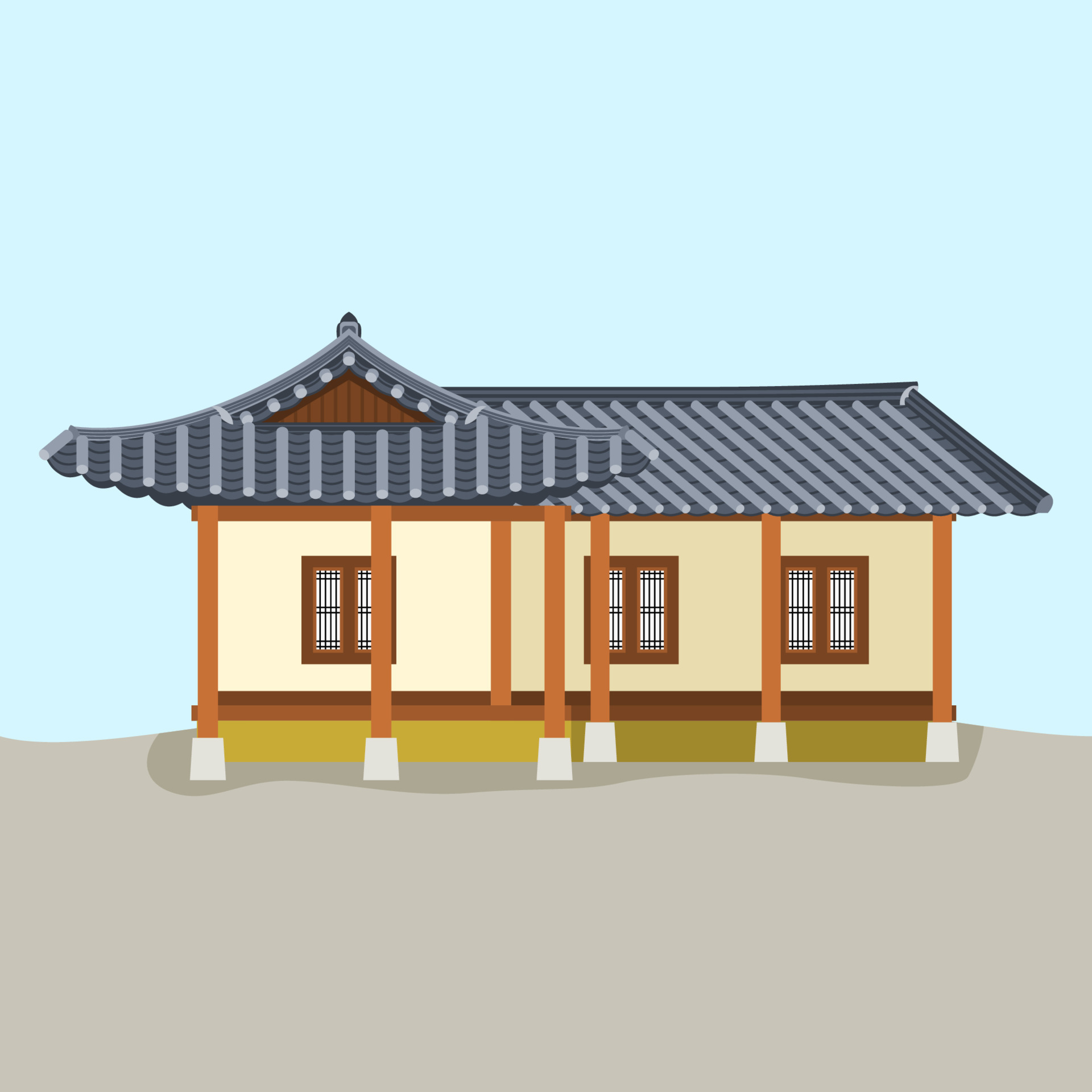 Editable Traditional Hanok Korean House Building Vector Illustration For Artwork Element Of