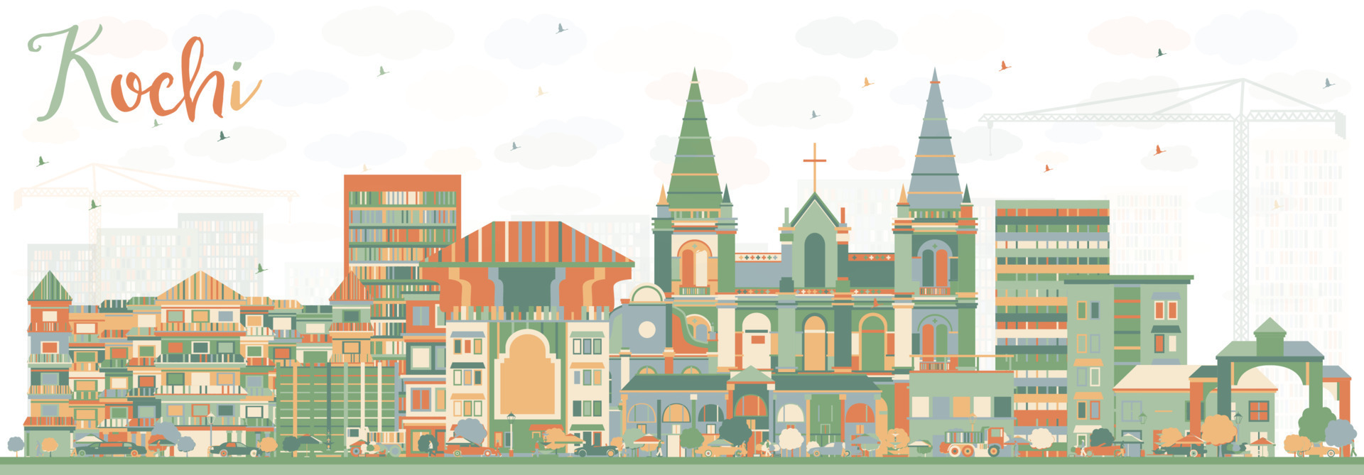 Abstract Kochi Skyline with Color Buildings. 15332223 Vector Art at ...