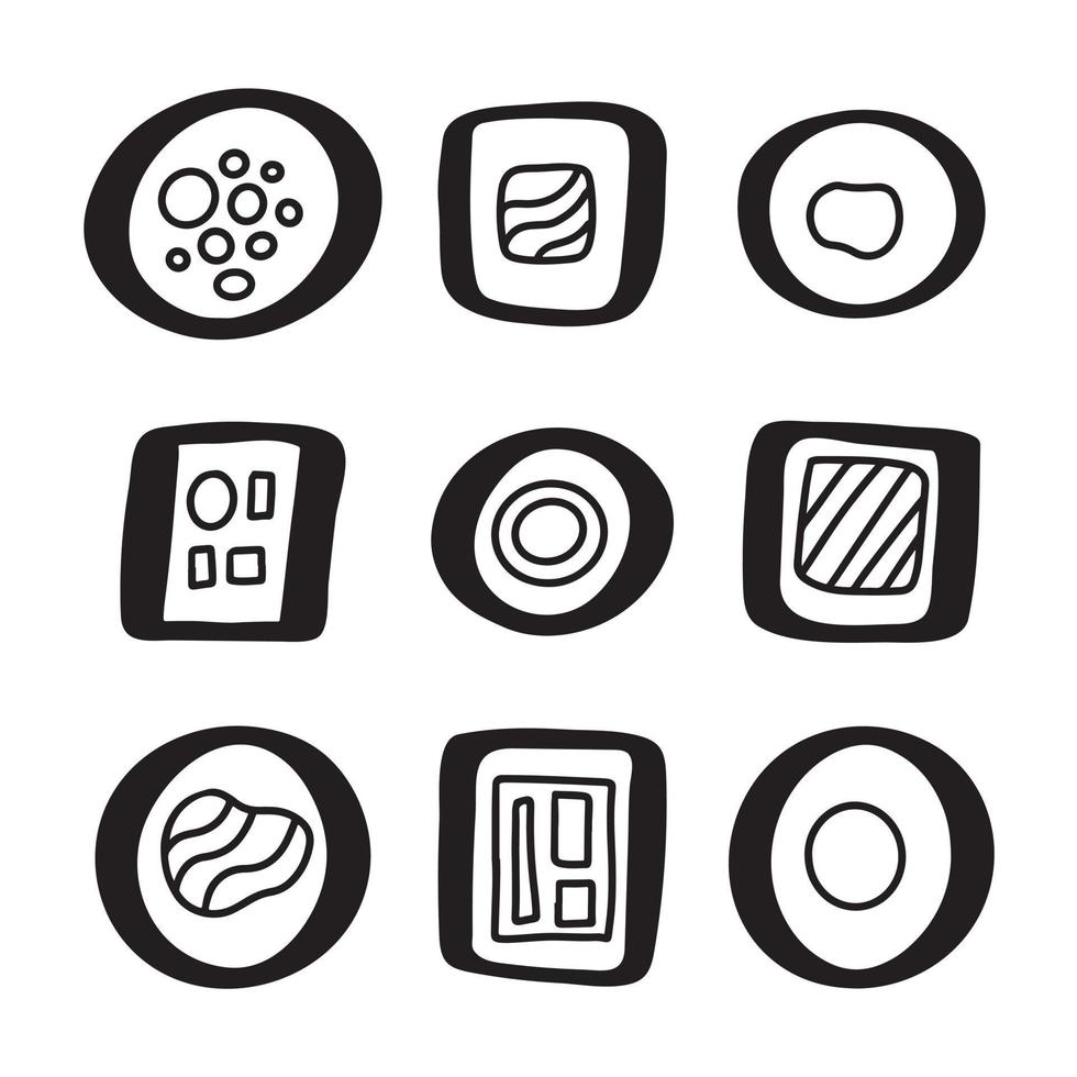 Set of hand drawn abstract geometric sushi doodle icons. Stylized ...