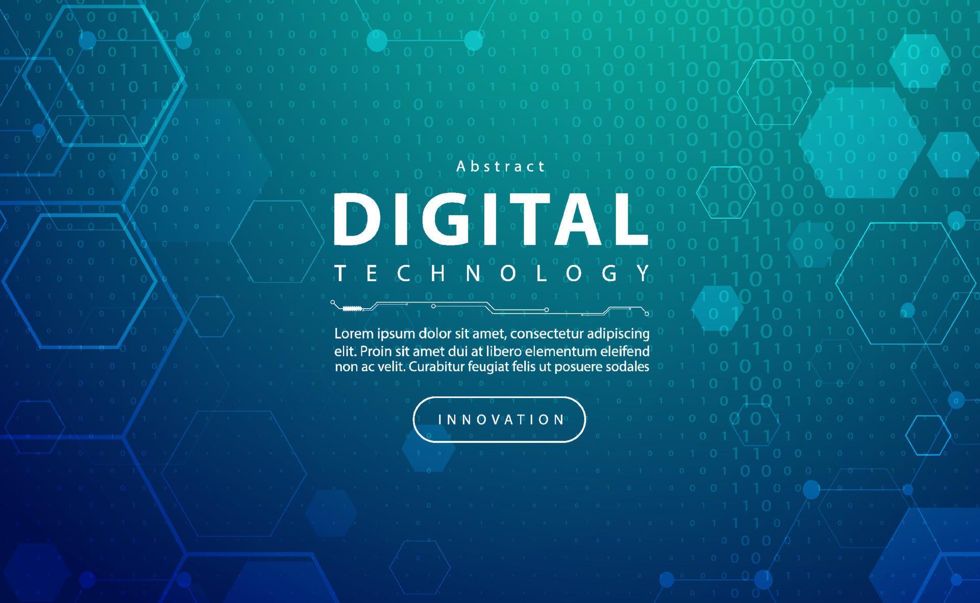 Digital technology banner blue green background concept, cyber technology binary code, abstract ...