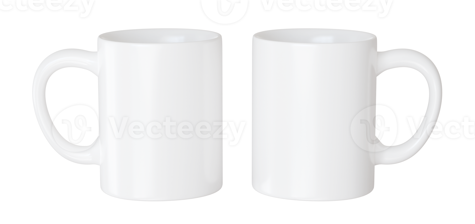 Two Blank Coffee Mug Isolated 3d Render Mockup For Sublimation Design Presentation White