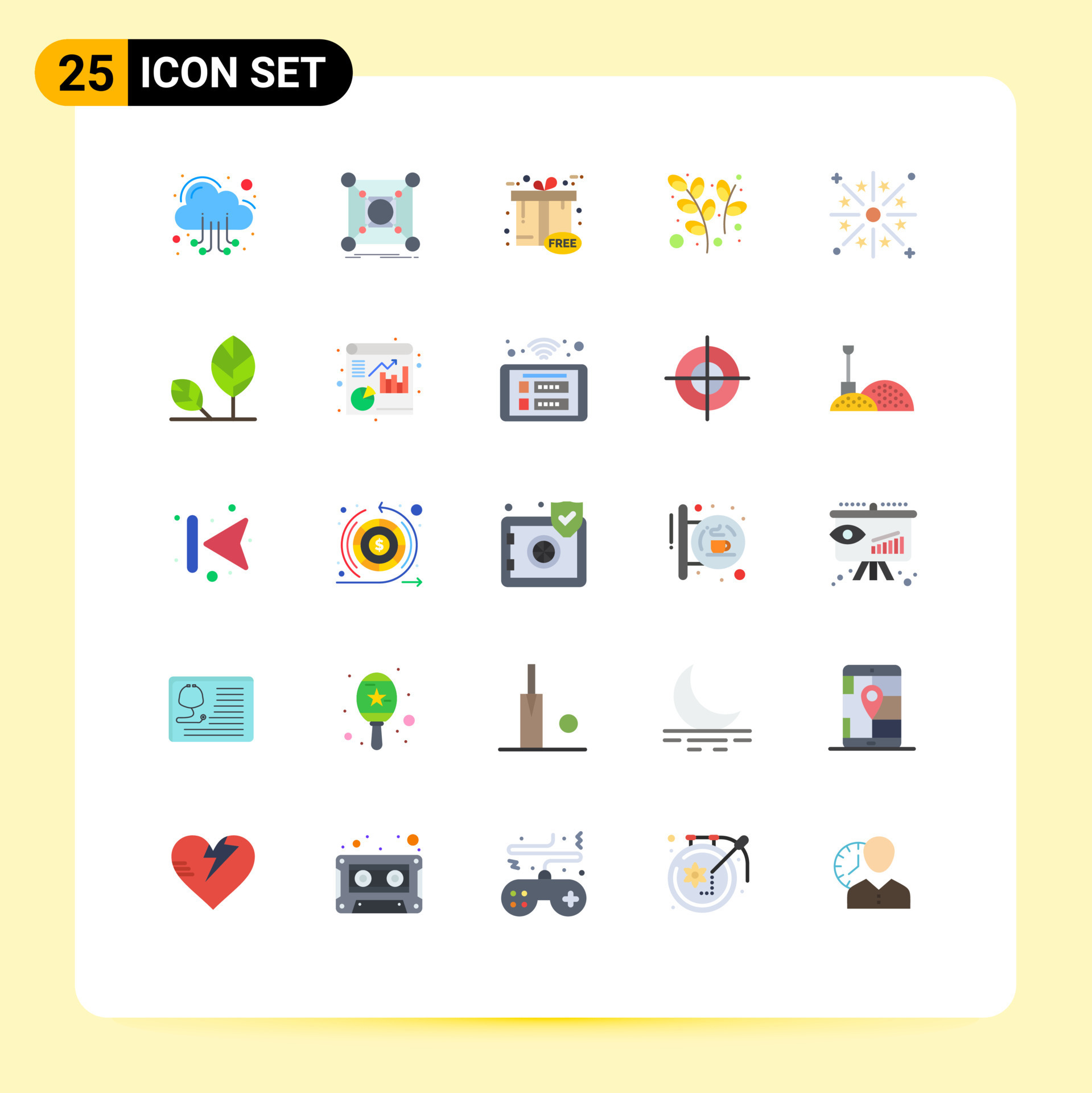 Mobile Interface Flat Color Set Of 25 Pictograms Of Celebration Plant Hub Easter T Box