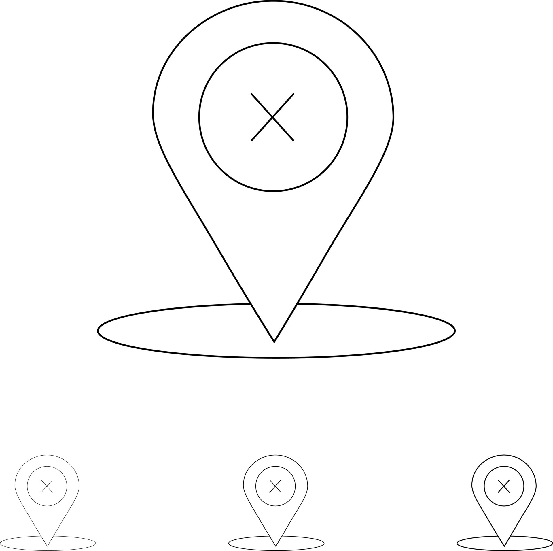 Location Navigation Place Delete Bold And Thin Black Line Icon Set