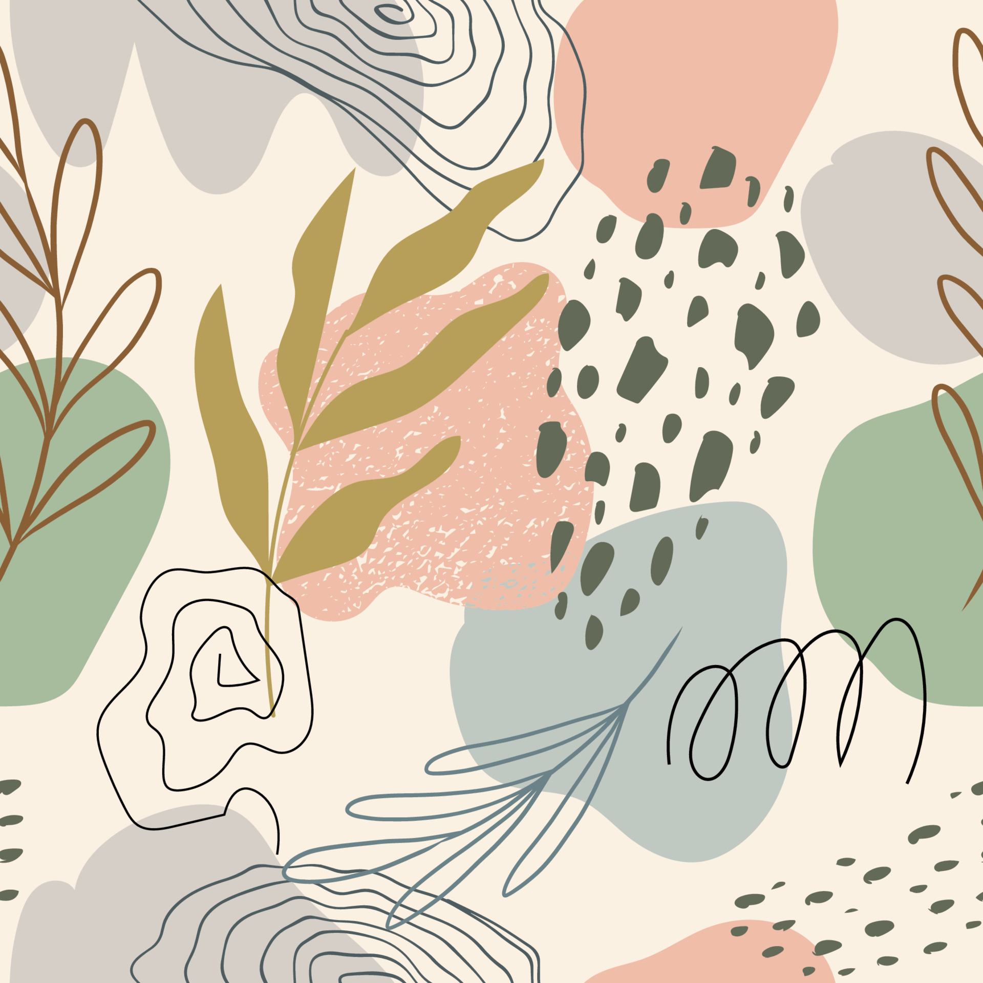 Seamless Pattern With Abstract Shape And Leaves Boho Design For Print