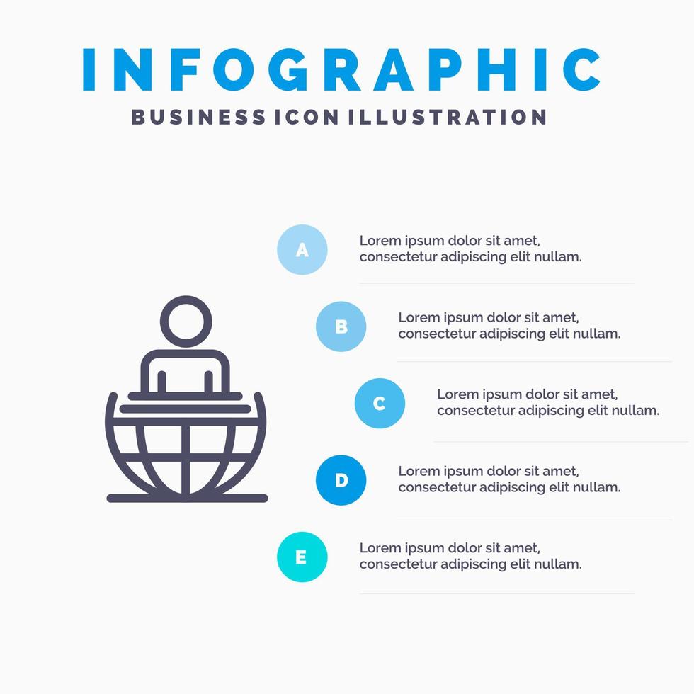 Global Process Business International Modern Line Icon With 5 Steps Presentation Infographics