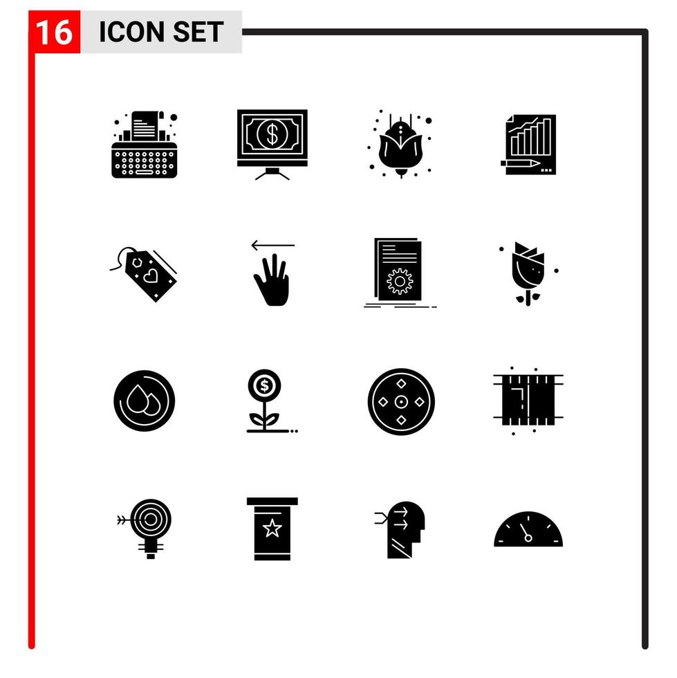 Group of 16 Modern Solid Glyphs Set for graph business pay analytics ...