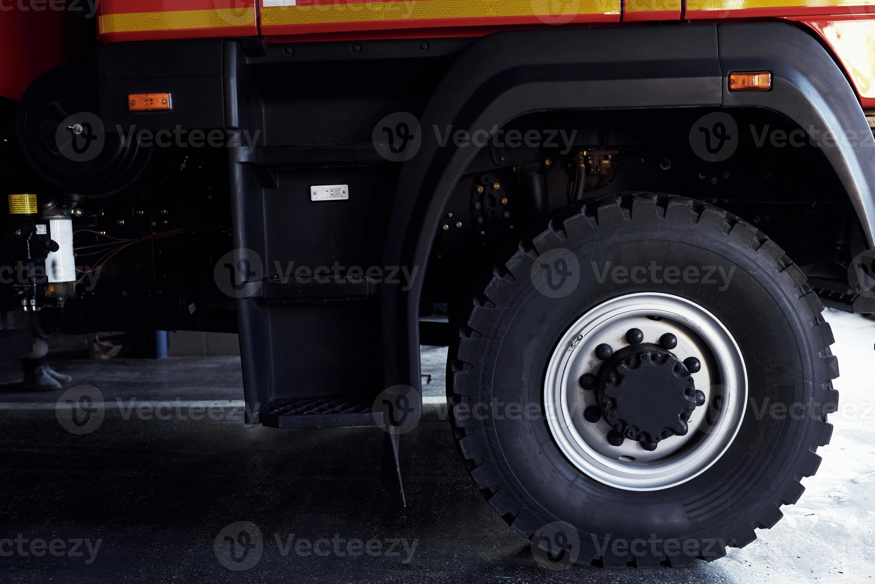 Close up view of red modern fire truck. Side part of vehicle 15360881 ... Close up view of red modern fire truck. Side part of vehicle 15360881 ...