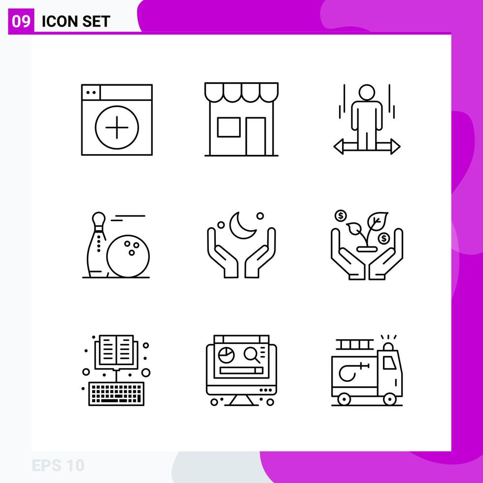 Line Icon set Pack of 9 Outline Icons isolated on White Background for Web Print and Mobile ...