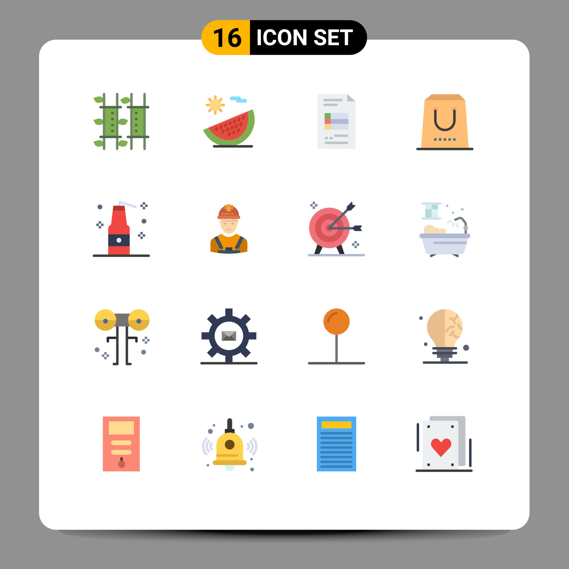 Editable Vector Line Pack Of 16 Simple Flat Colors Of Package Commerce Summer Buy Business