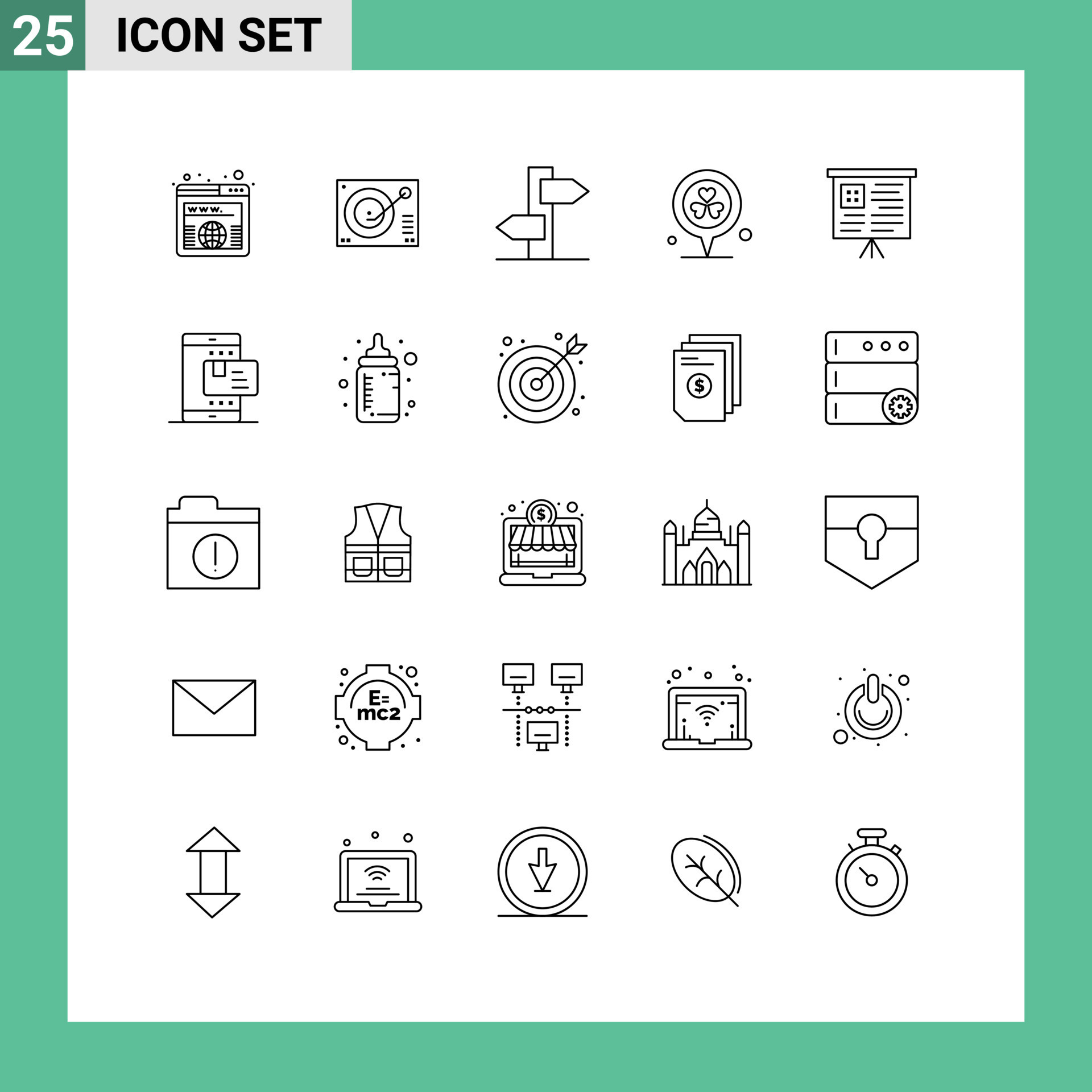 Set Of 25 Modern Ui Icons Symbols Signs For Board Pin Record Location Signpost Editable Vector