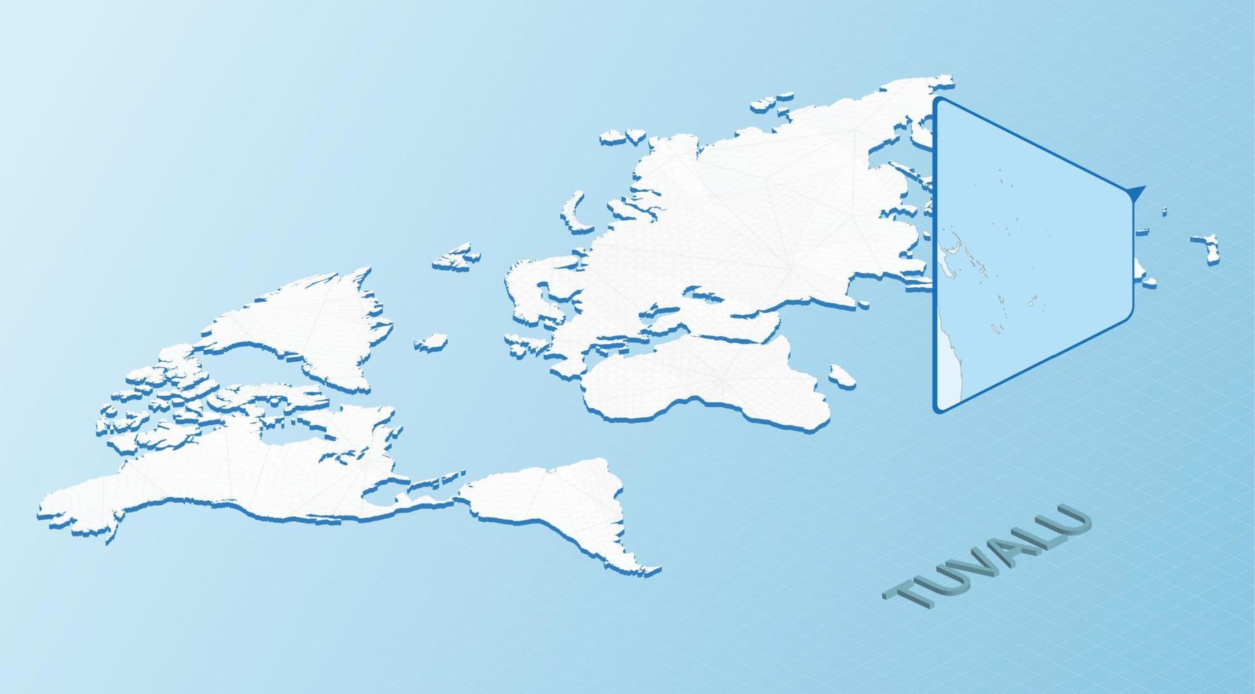 World Map in isometric style with detailed map of Tuvalu. Light blue Tuvalu map with abstract ...