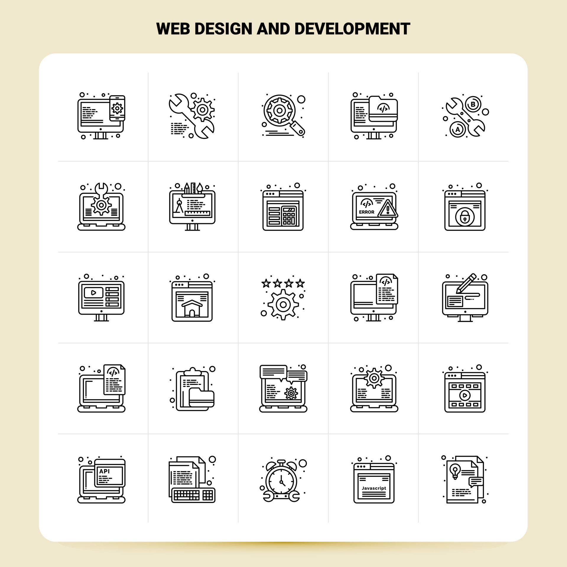 Outline 25 Web Design And Development Icon Set Vector Line Style Design
