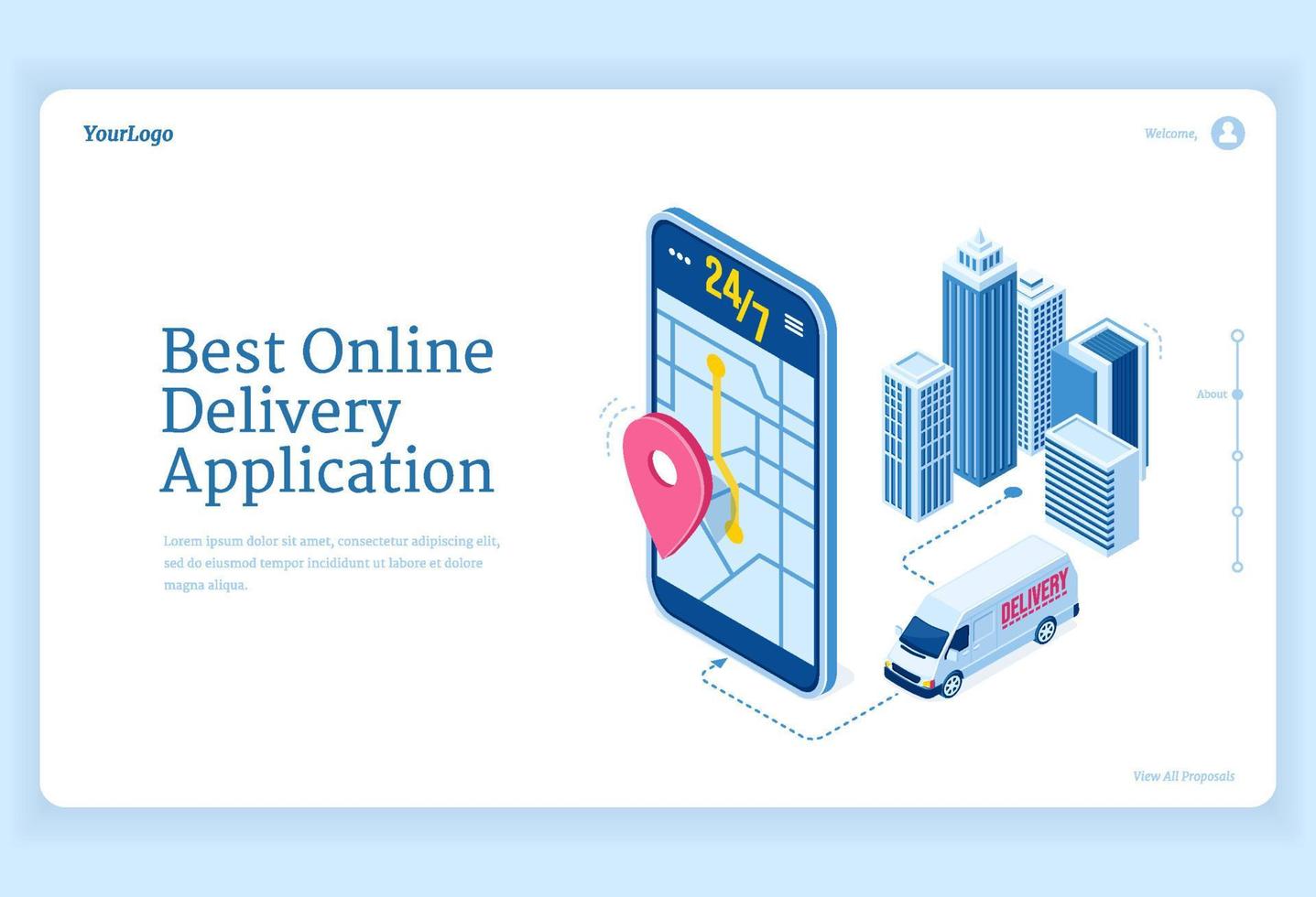 Online delivery application isometric landing page 15370169 Vector Art ...