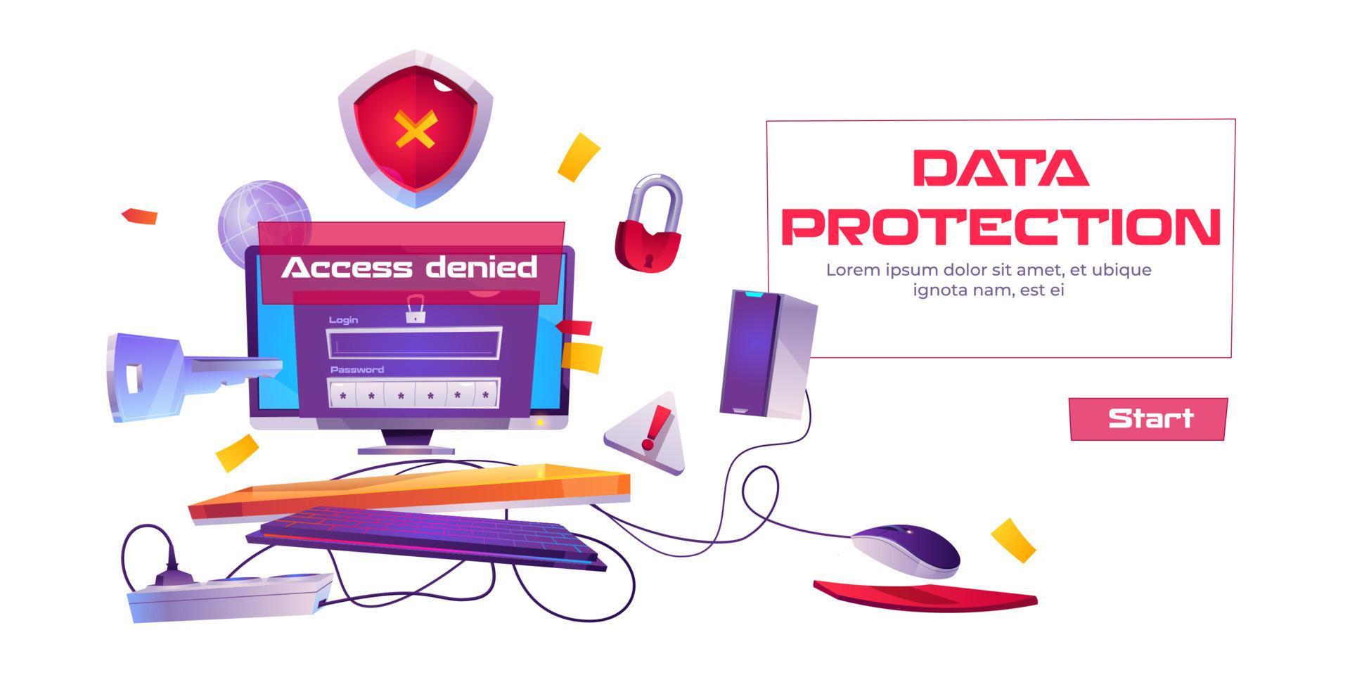 Data protection banner with computer access denied 15370180 Vector Art ...